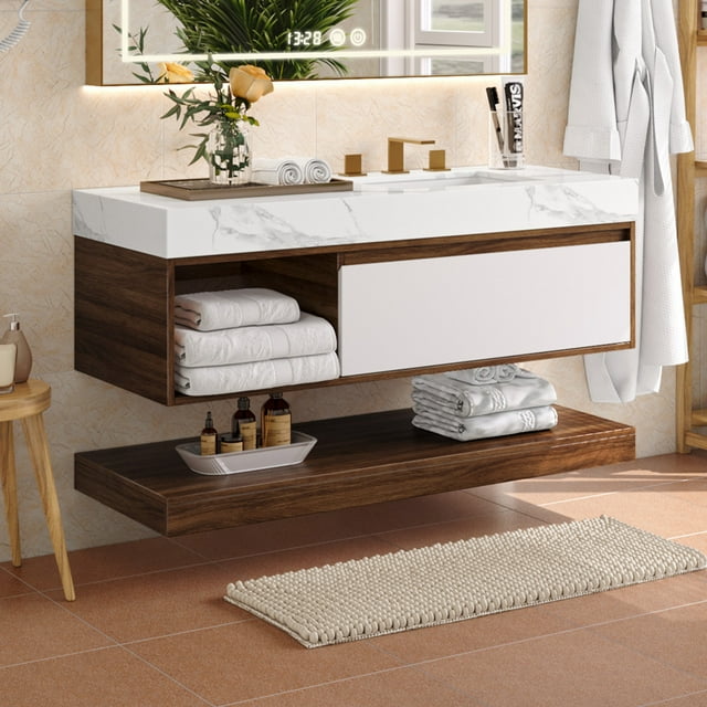 Dextrus 48 " Floating Bathroom Vanity with Sintered Stone Countertop ...