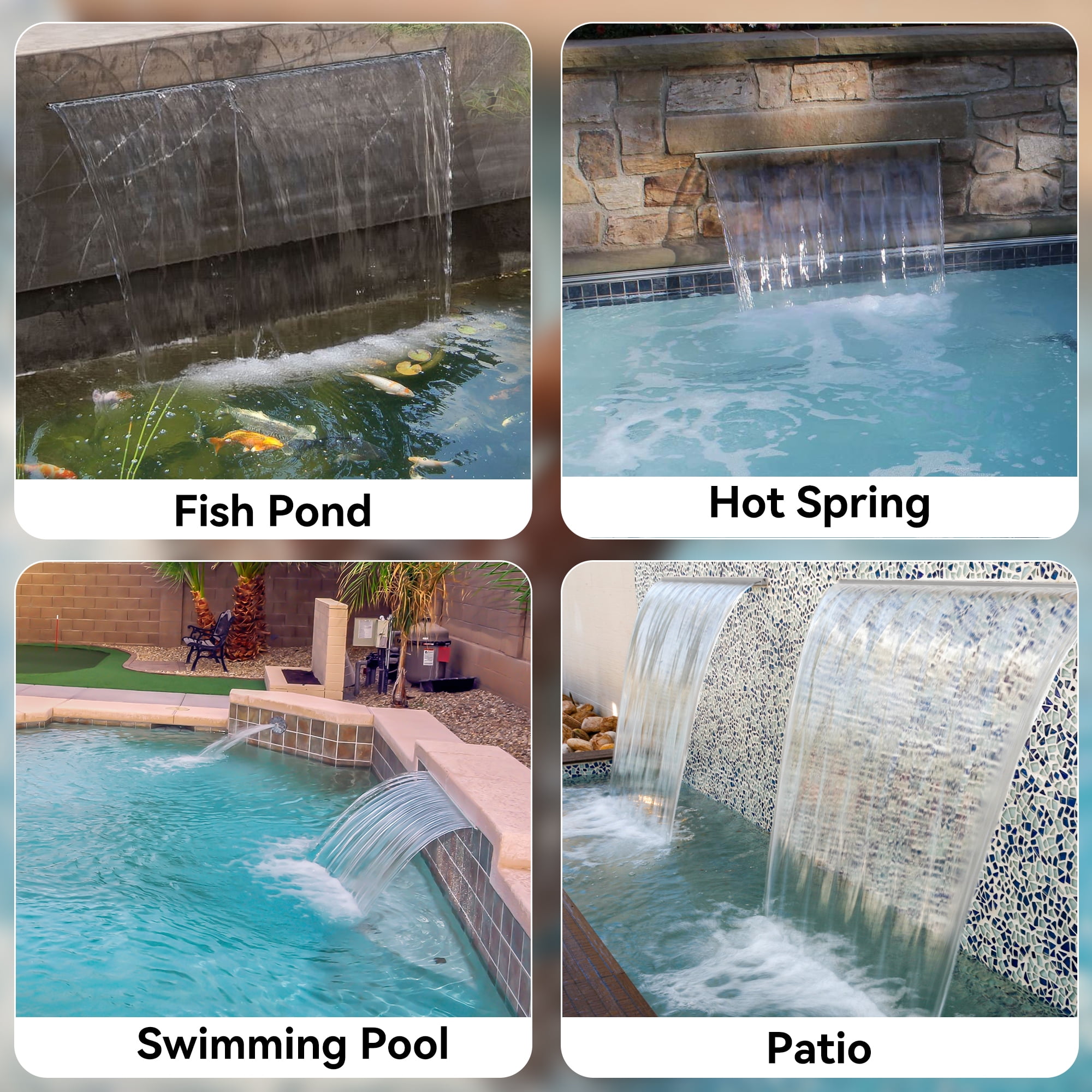 Dextrus 48" Stainless Steel Pool Waterfall with LED Light Changing ...