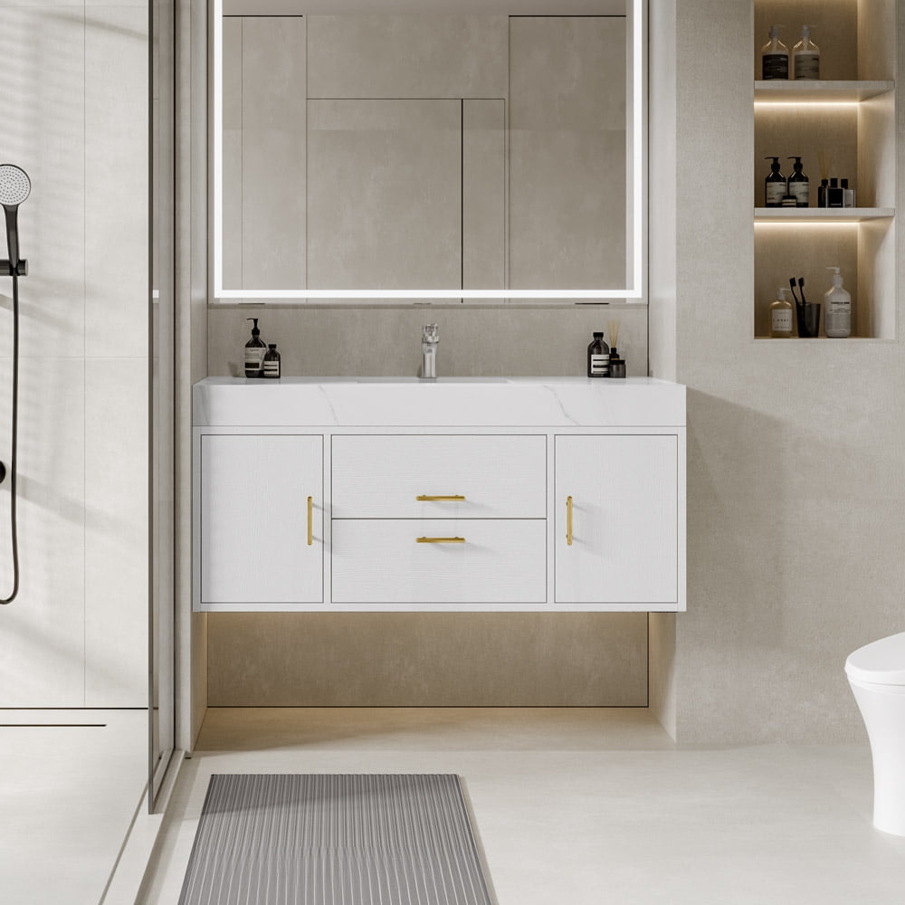 Dextrus 48'' Wall Mounted Single Bathroom Vanity with Sintered Stone ...