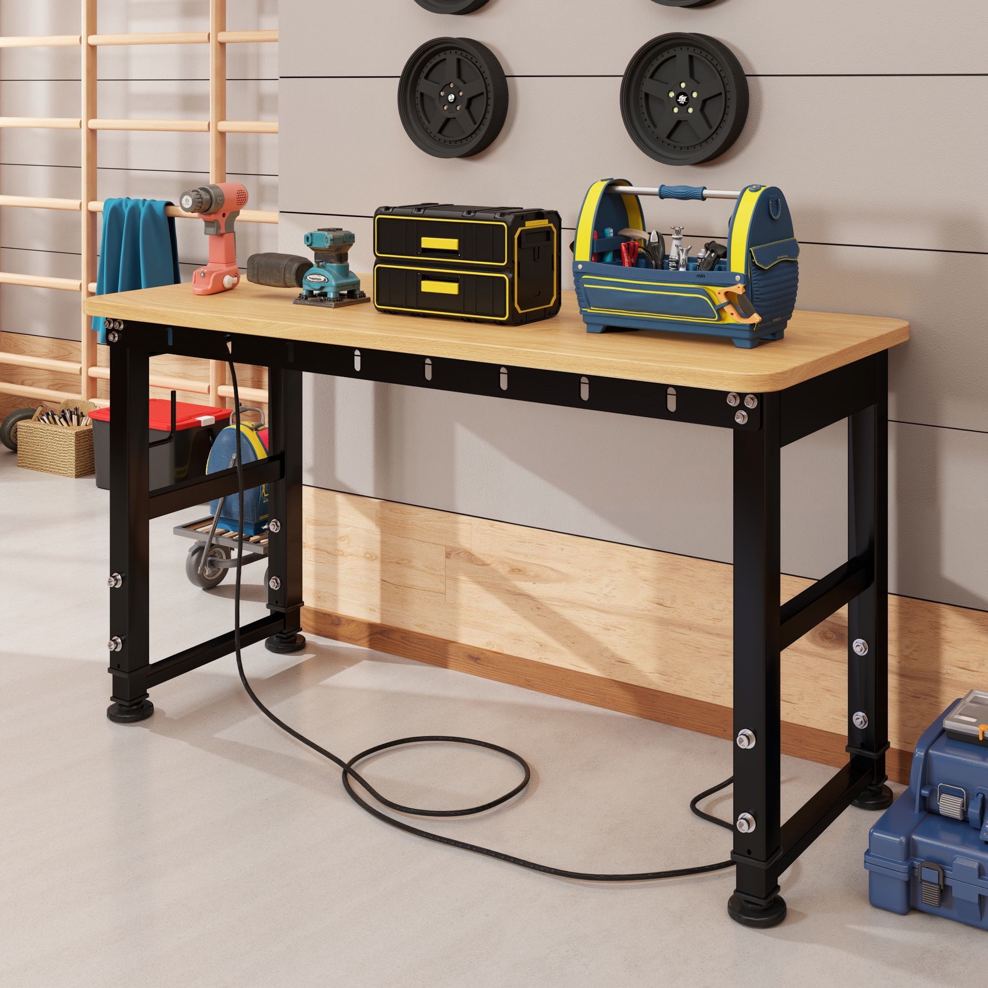 Dextrus 48" Work Bench for Garage with Pegboard & Power Outlets, 1600 ...