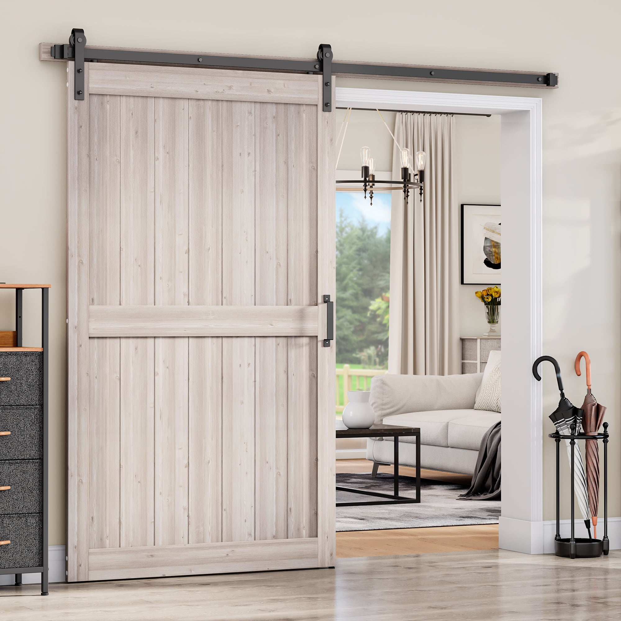 Dextrus 48 in x 84 in Solid Wood Barn Doors Painted with Installation ...