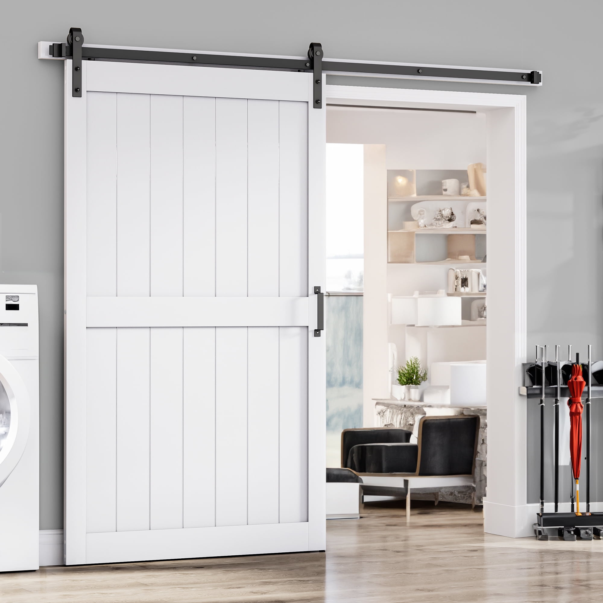 Dextrus 48 in x 84 in Solid Wood Barn Doors Painted with Installation ...