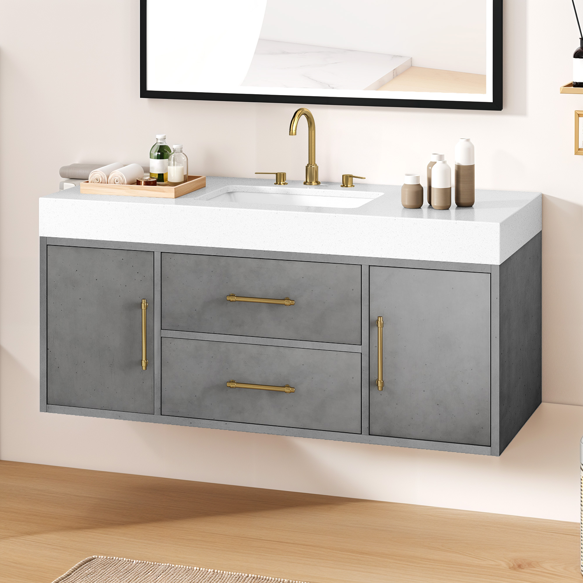 Dextrus 48 inch Wall Mounted Bathroom Vanity 2 Doors & 2 Drawers ...