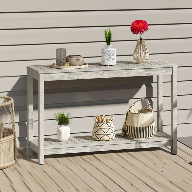Dextrus 48in 2-Shelf Indoor Outdoor Wooden Console Table ...