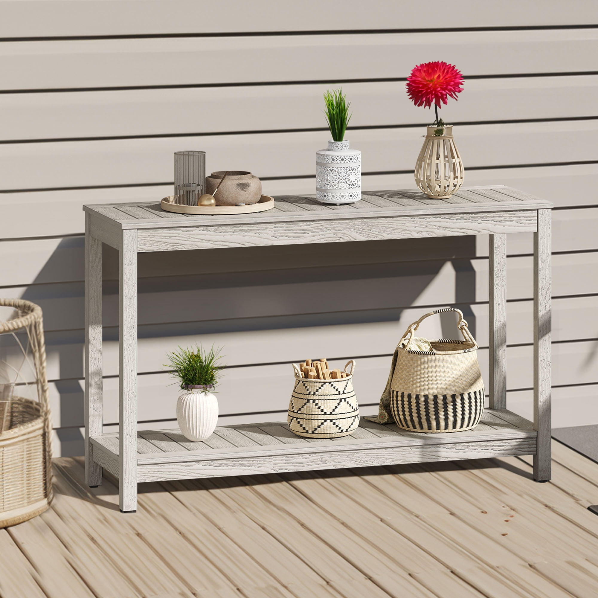Dextrus 48in 2-Shelf Indoor Outdoor Wooden Console Table ...
