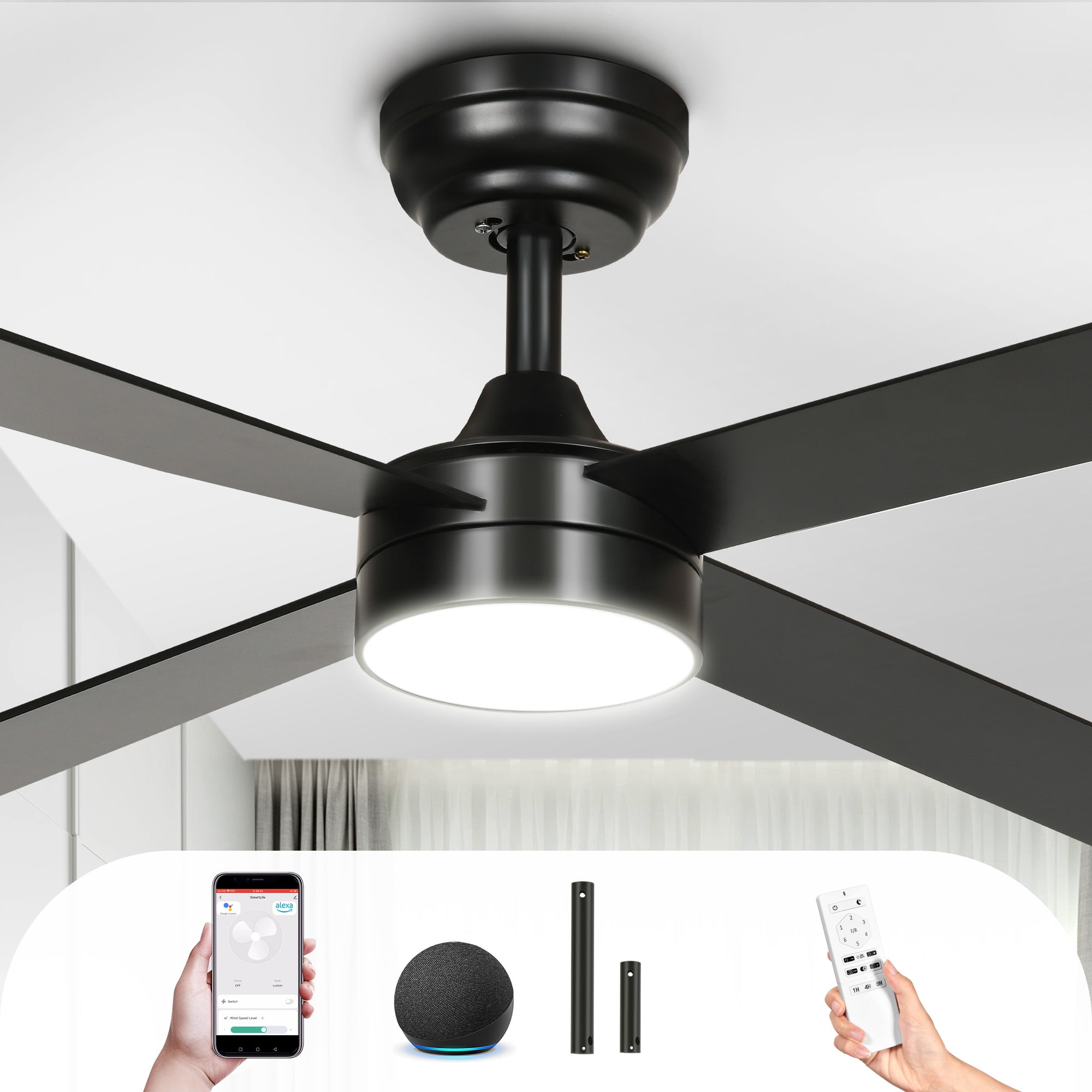 Free Shipping! Dextrus 48in Black Ceiling Fans with Light and Remote ...