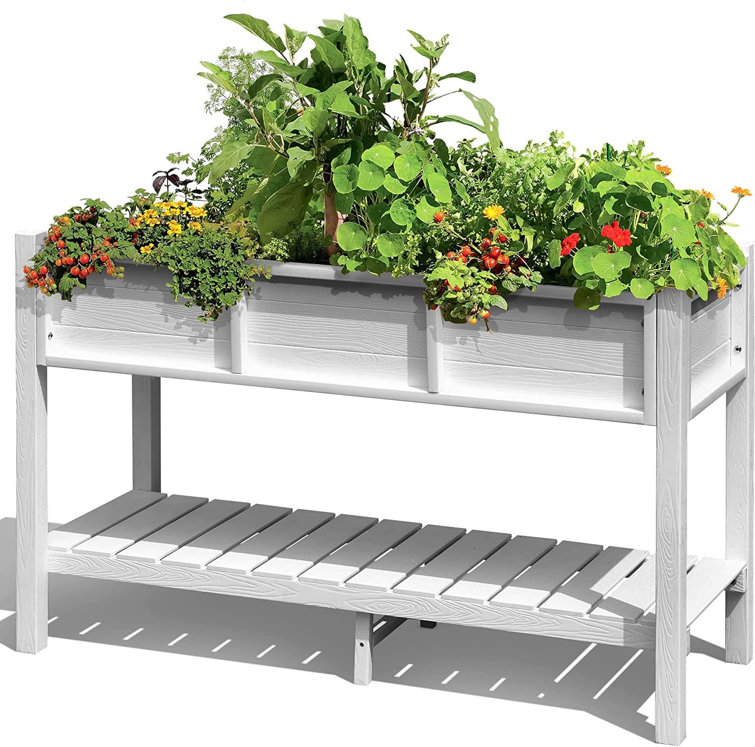 Dextrus 48in Poly Wood Raised Garden Bed With Storage Shelf - White ...