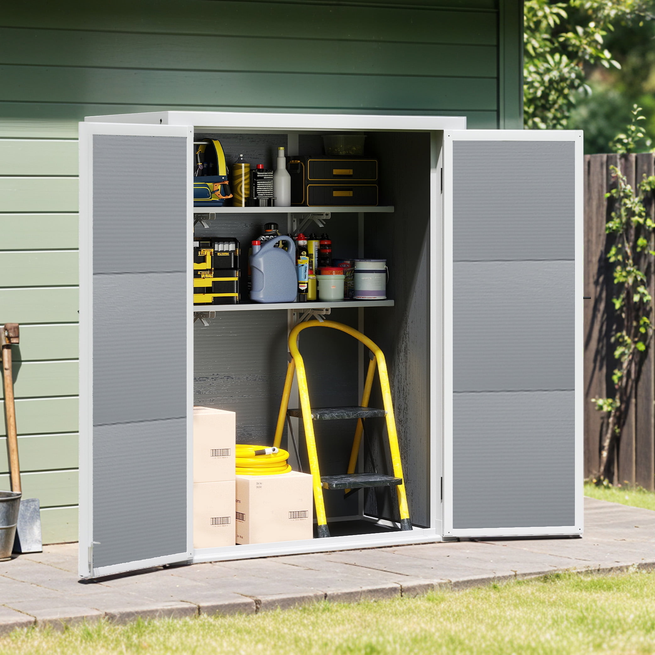 Dextrus 49 Cu Ft Outdoor Vertical Storage Shed with Floor & 2 Shelves ...