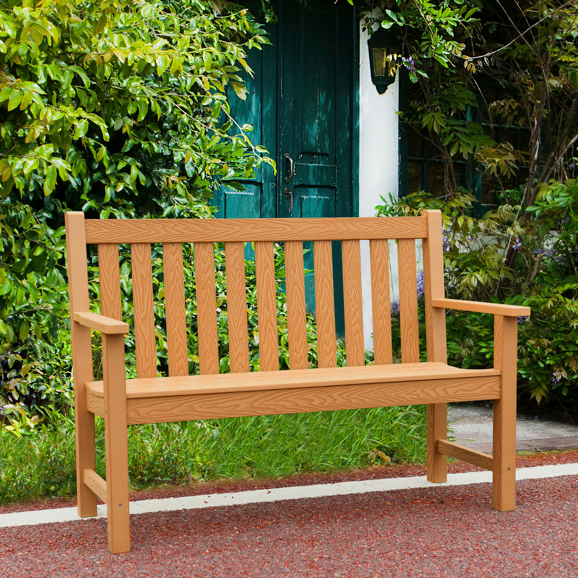 Dextrus 49in Teak Garden Bench, Weather-Resistant Outdoor Loveseat ...