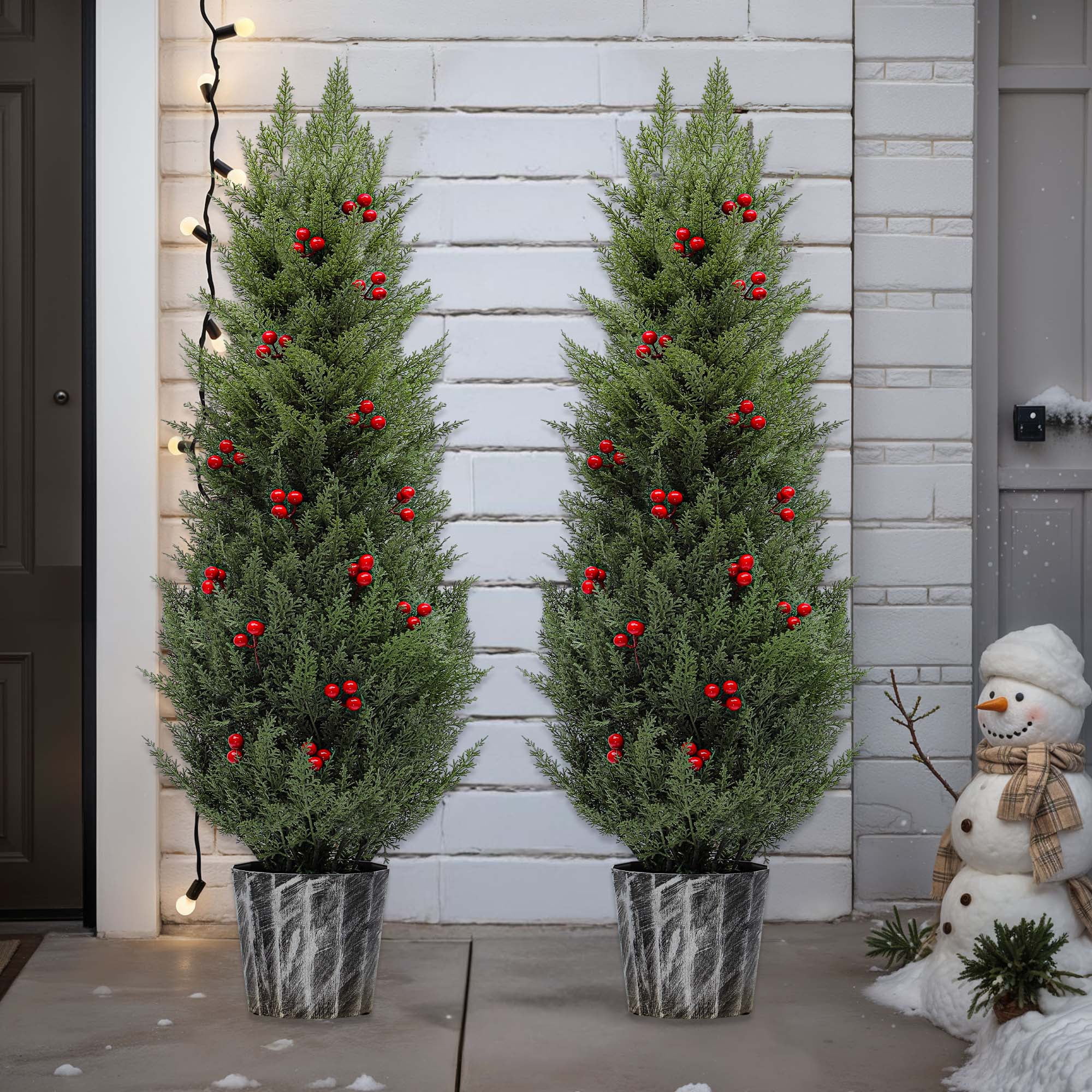 Dextrus 4FT Potted Artificial Cedar Topiary Trees with Red Berries ...