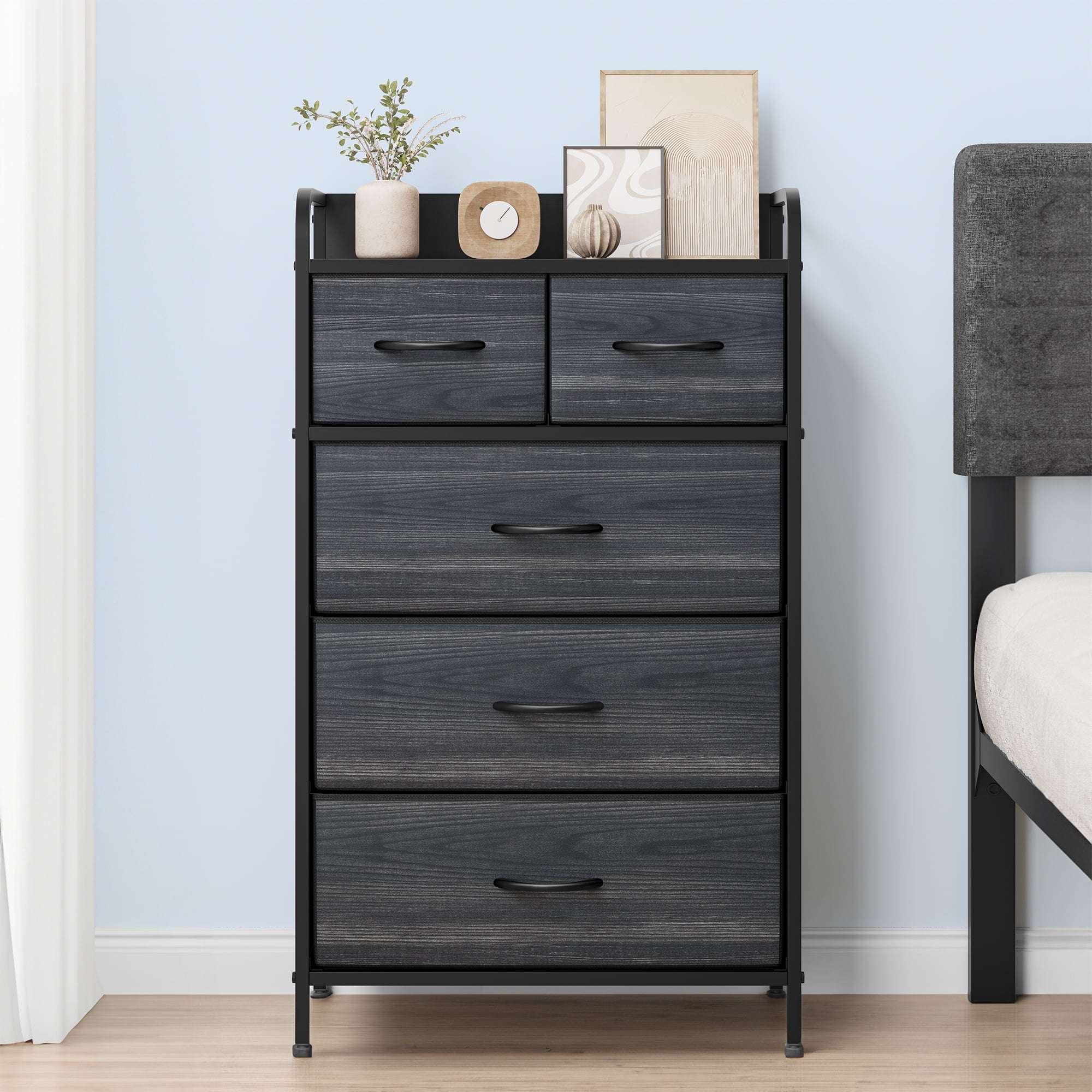 Dextrus 5- Drawer Dresser for Bedroom, 5 Foldable Drawers with Smooth ...
