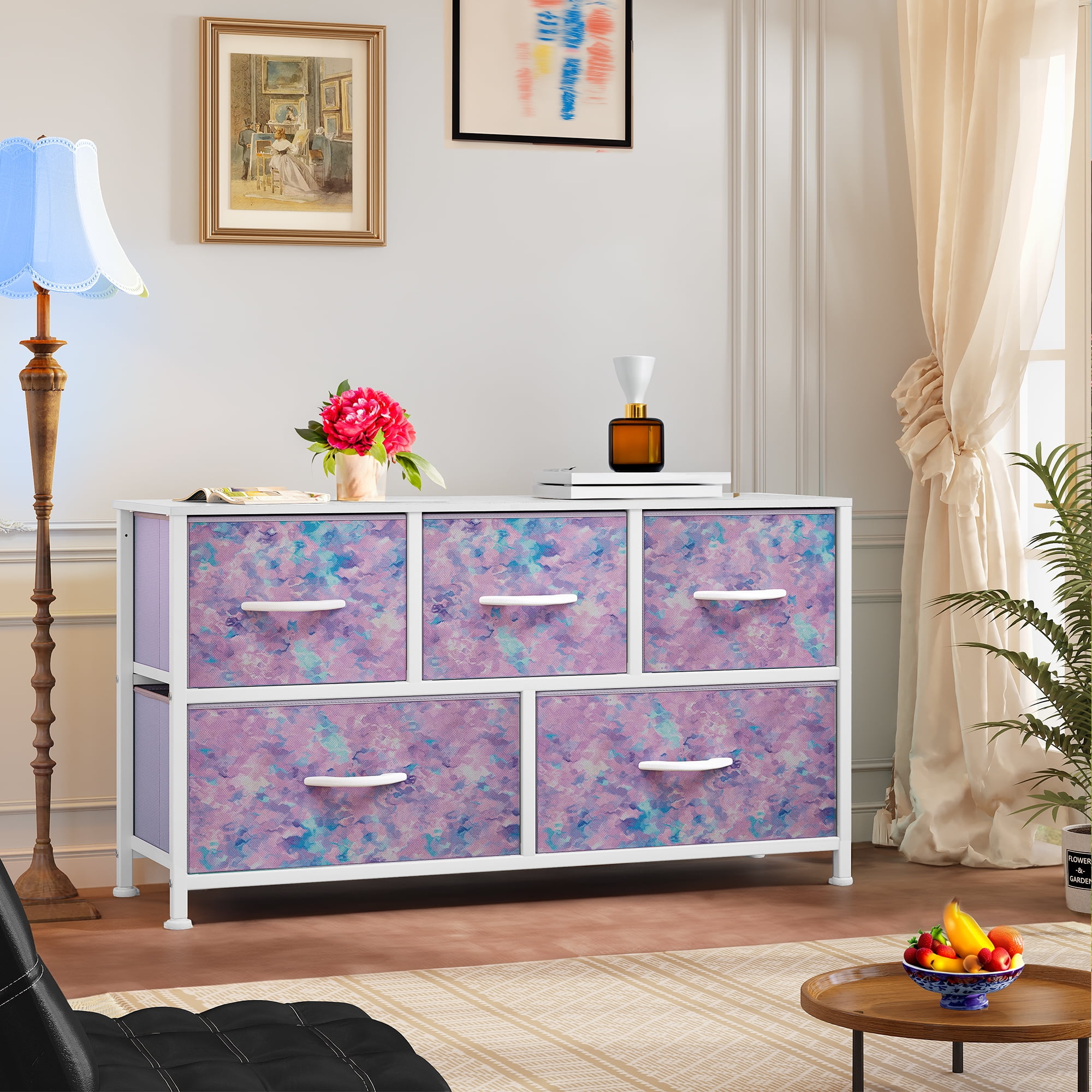 Dextrus 5-Drawer Fabric Storage Organizer,Wide Dresser for Bedrooms ...