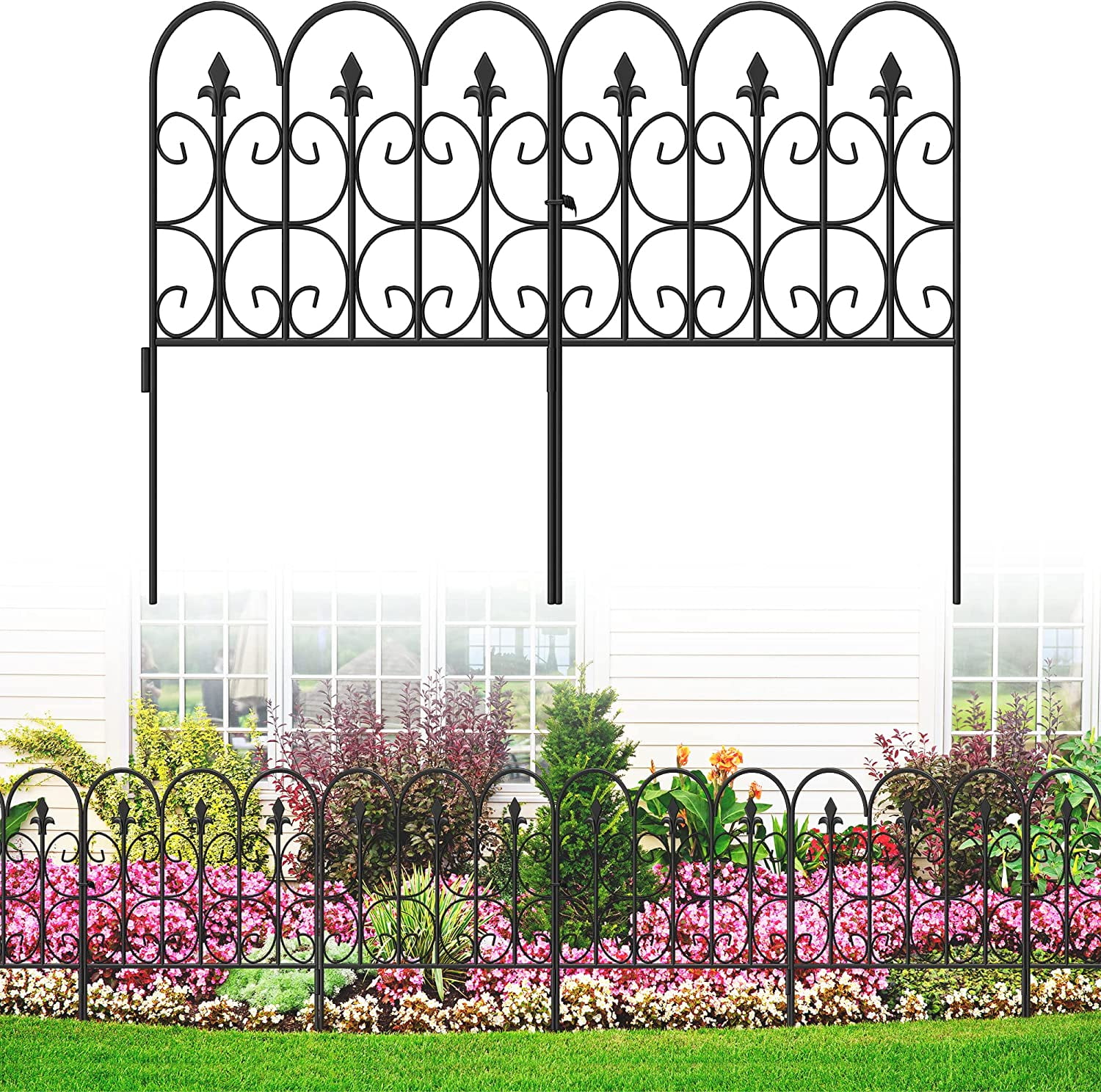 "Dextrus 5-Panel Decorative Garden Fence, Metal Yard Barrier, 24""(L)× ...
