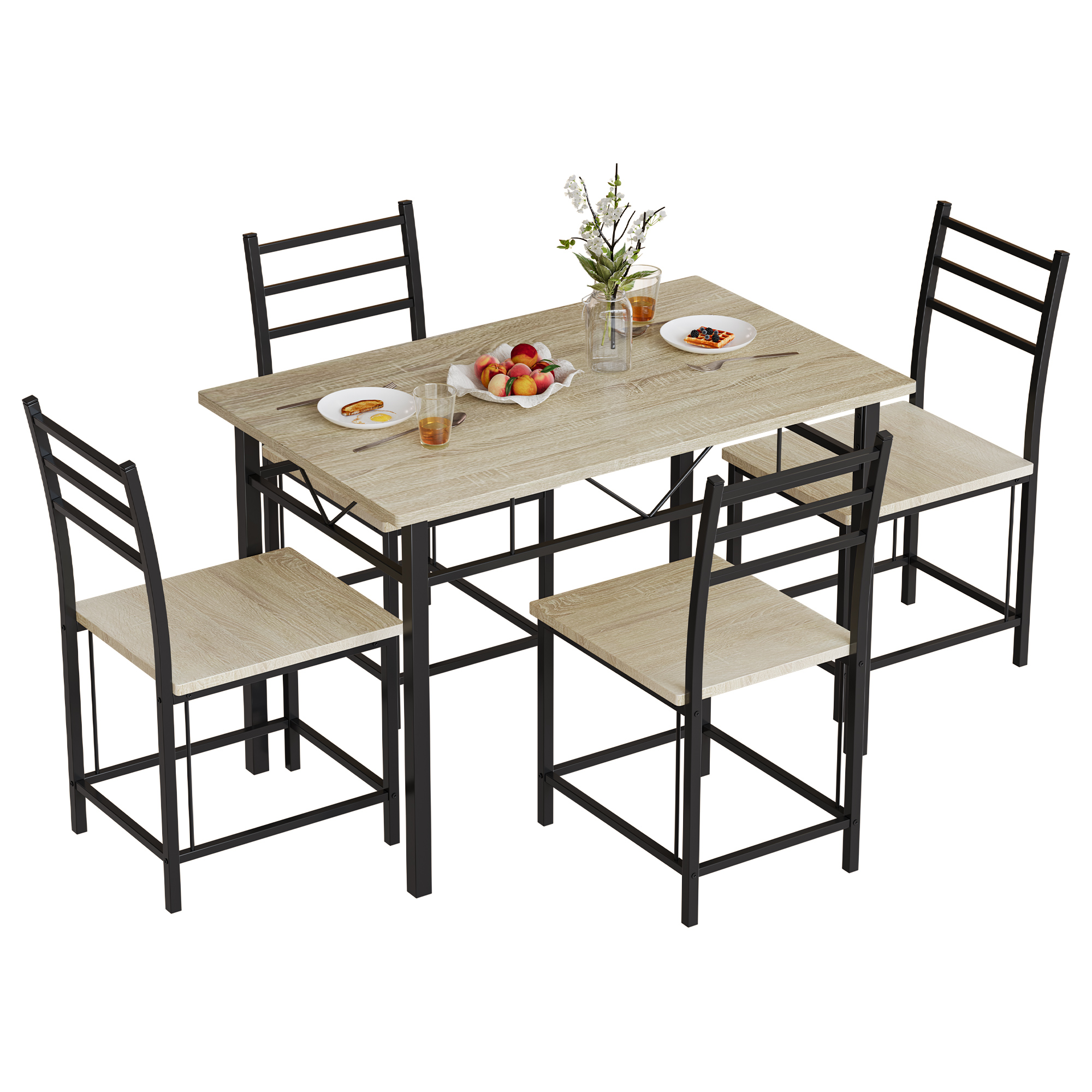 Benjara Cameron 5 Piece Dining Table and Chairs Set, Transitional Brown ...