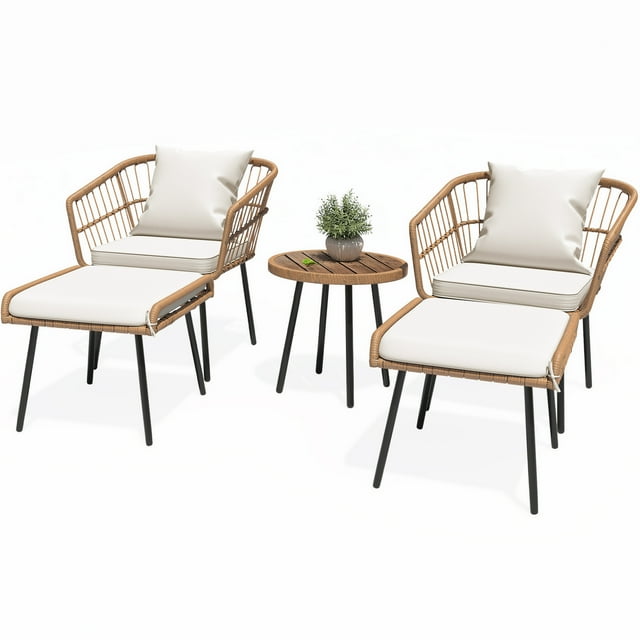 Dextrus Modern 5-Piece Outdoor Wicker Furniture Set with Deck Footrest ...