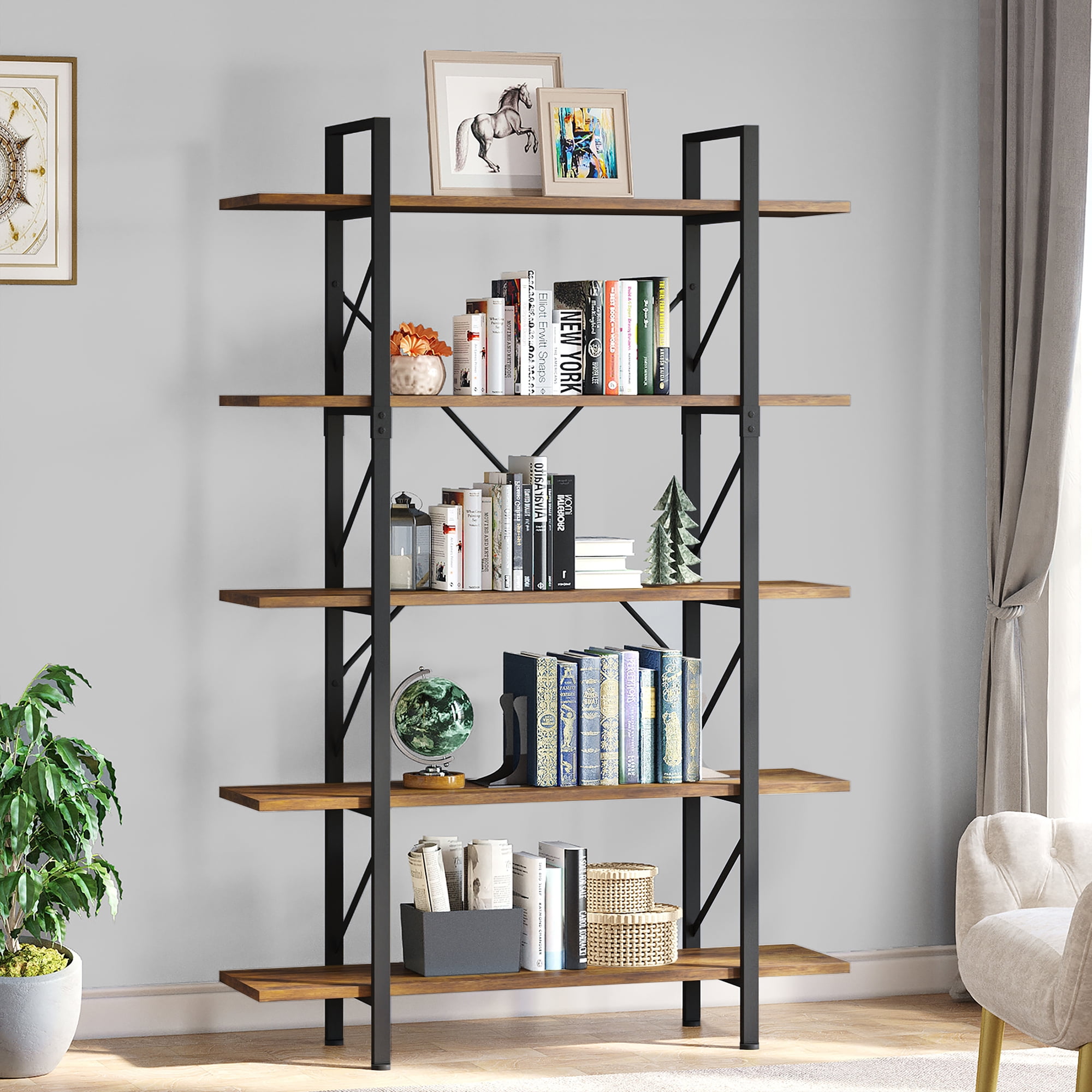 Dextrus 5-Tier Bookcase, Modern Bookshelf Storage Organizer, Free ...