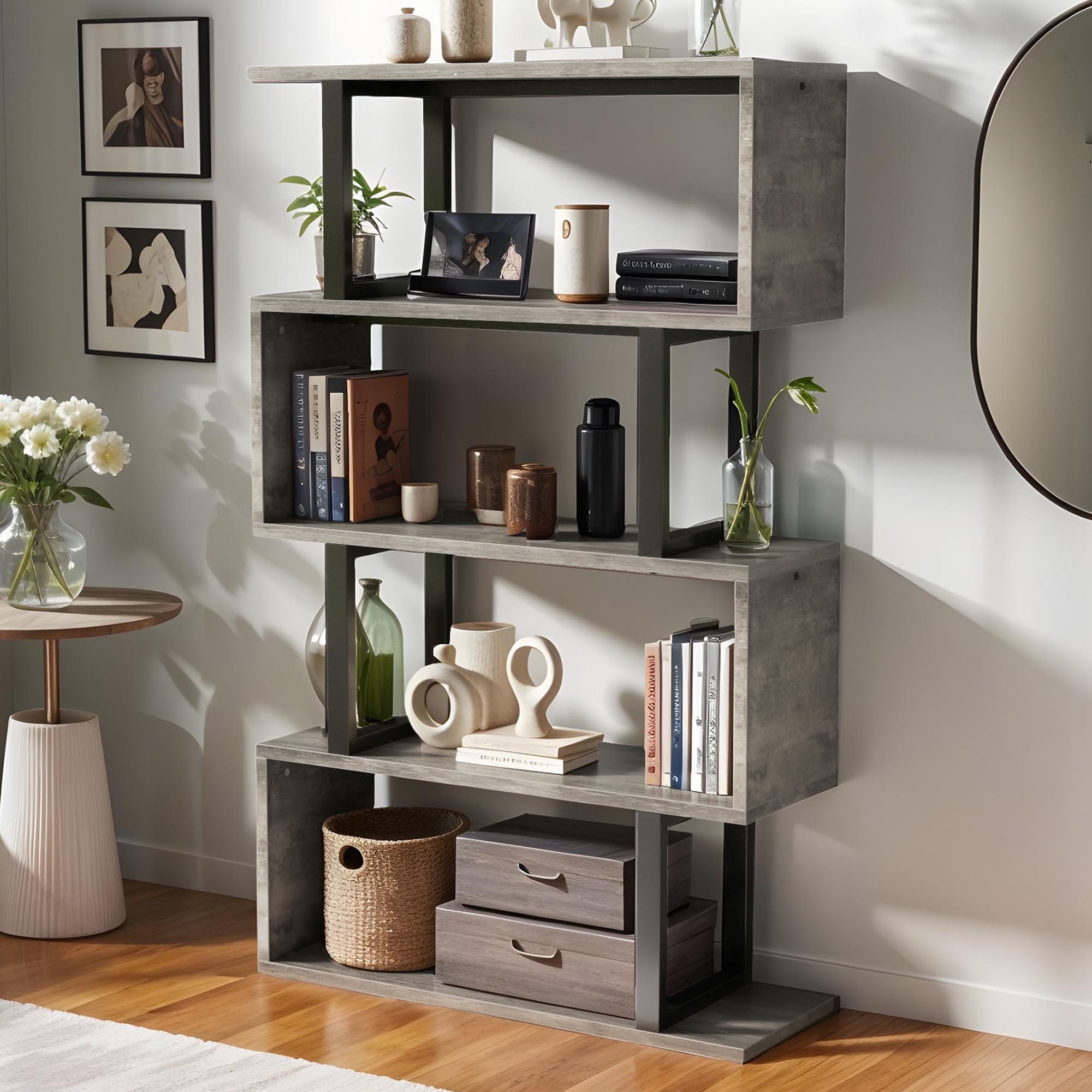 Dextrus 5 Tier S-Shape Bookshelf, Geometric Open Display Book Furniture ...