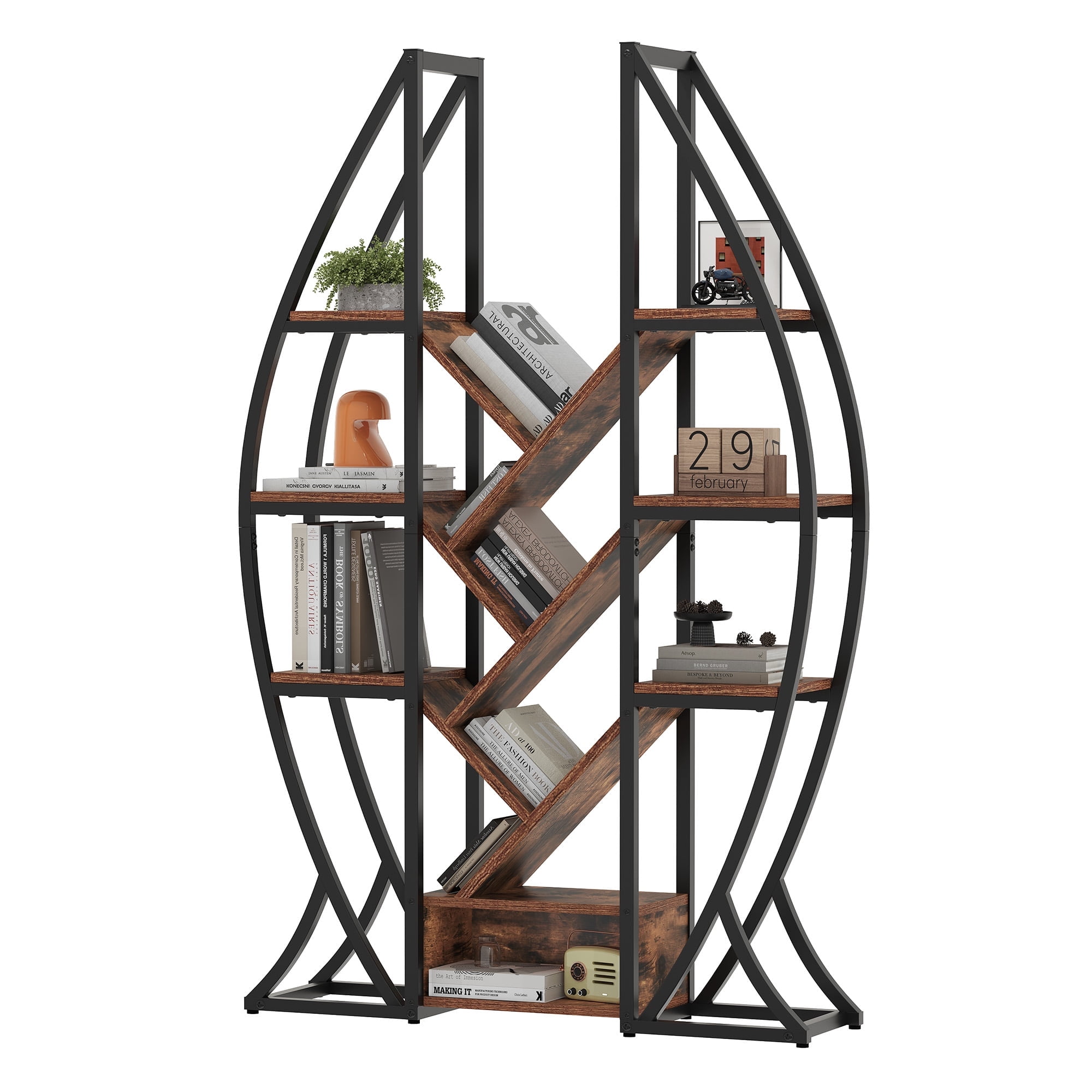 Dextrus 5 Tier Bookshelf, Industrial Etagere Bookcase, Oval Bookshelf ...