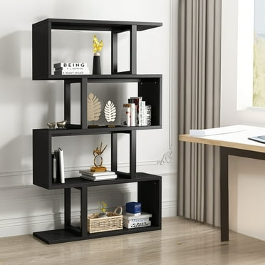 Gymax 6 Tier S-Shaped Bookcase Z-Shelf Style Storage Display Modern ...