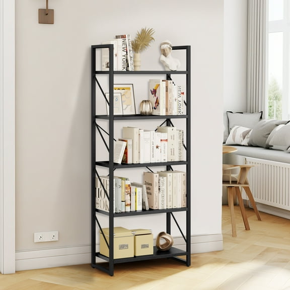 Bookshelf, 3-Tier Industrial Bookcase, Book Shelf Storage Organizer ...