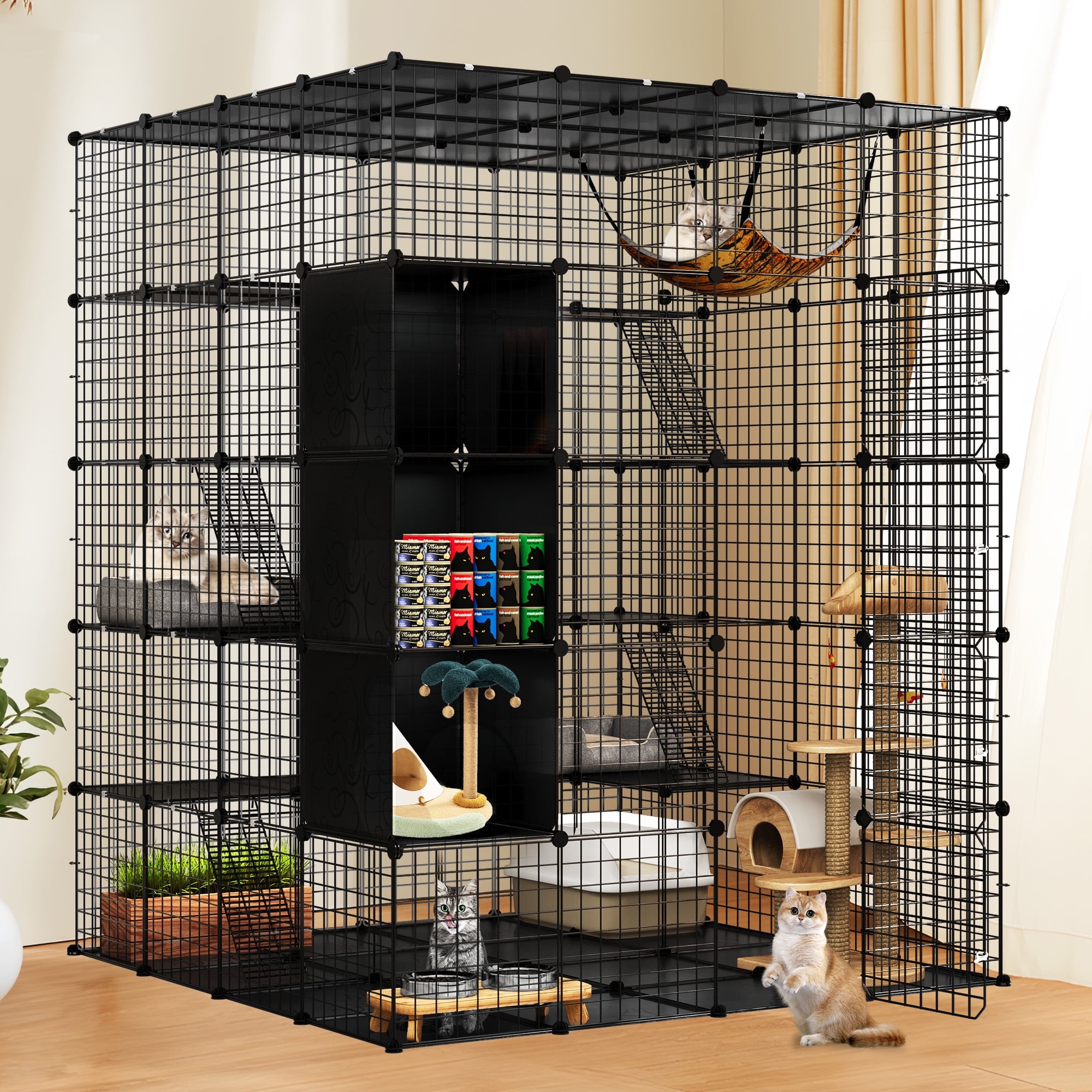 Dextrus 5-Tier Cat Kennel, Metal Cat Cage with Cube Storage, DIY Indoor ...
