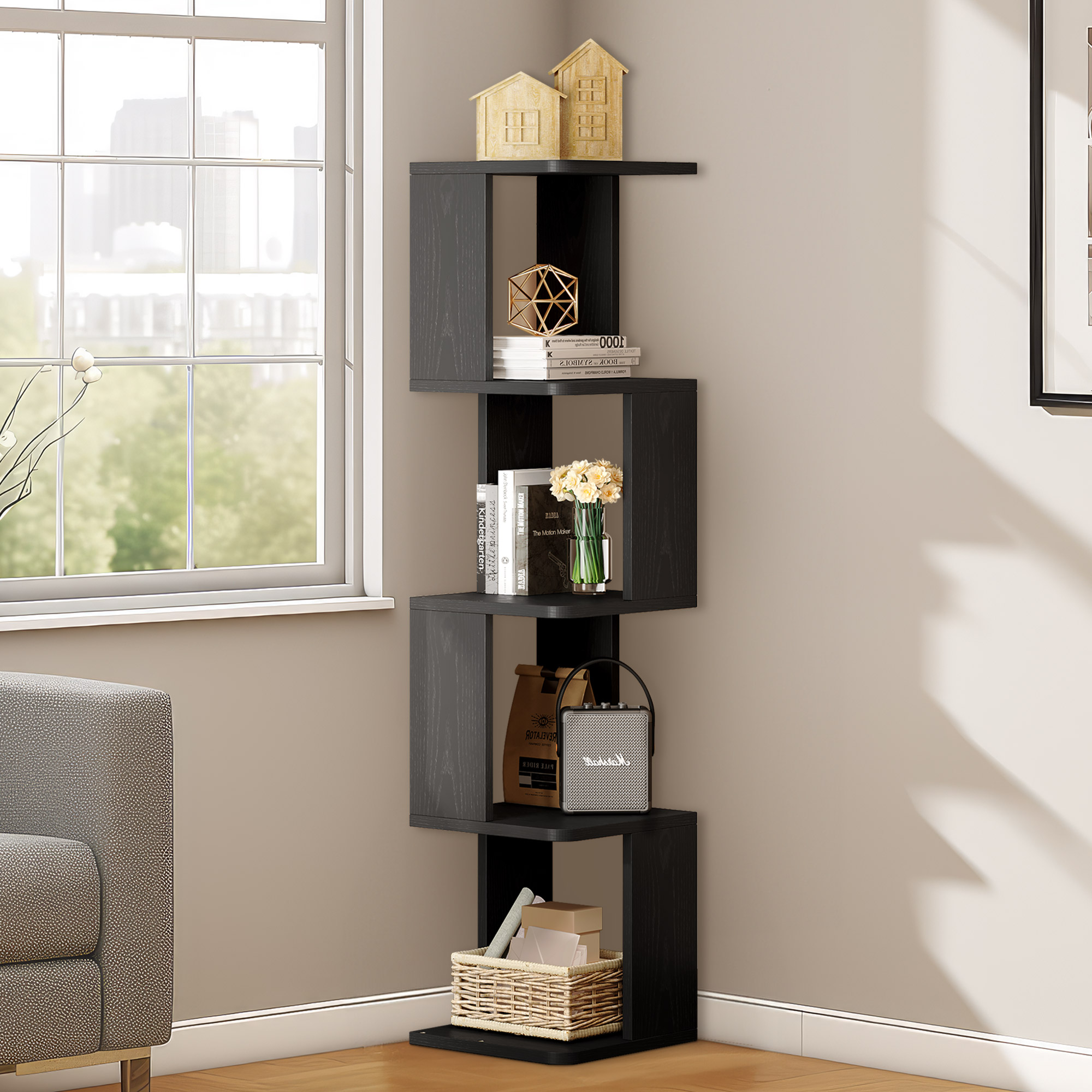 Dextrus 4 Tier Bookshelf 360° Rotating Bookcase Open Storage, Small ...