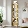 Free Shipping! Dextrus 5-Tier White & Gold Bookshelf, Tall Narrow ...