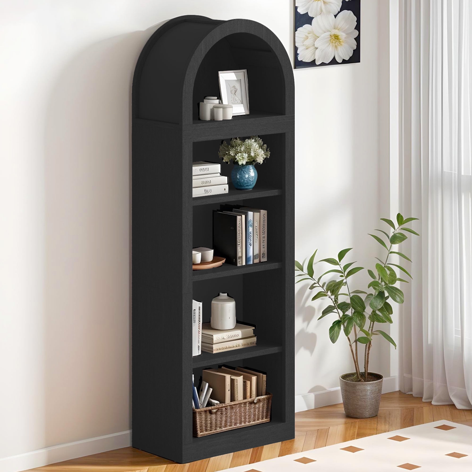 Dextrus 5 Tiers Arched Bookshelf, 68.5" Tall Modern Bookcase Display ...