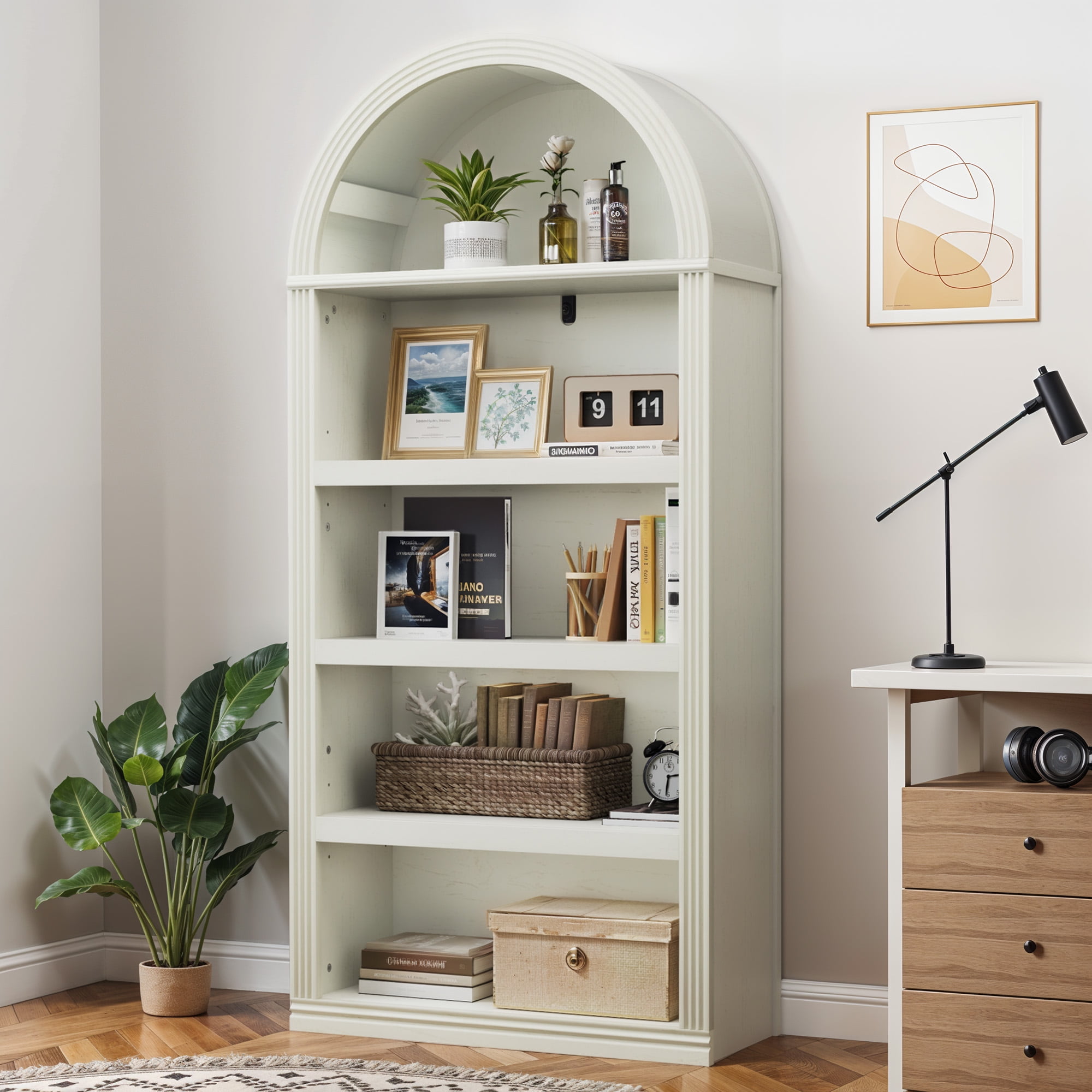 Dextrus 5 Tiers Arched Bookshelf, 68.5" Tall Modern Bookcase Display ...