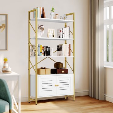 Dextrus 4 Tier Arched Bookshelf and Bookcase, Gold Modern Open Book ...