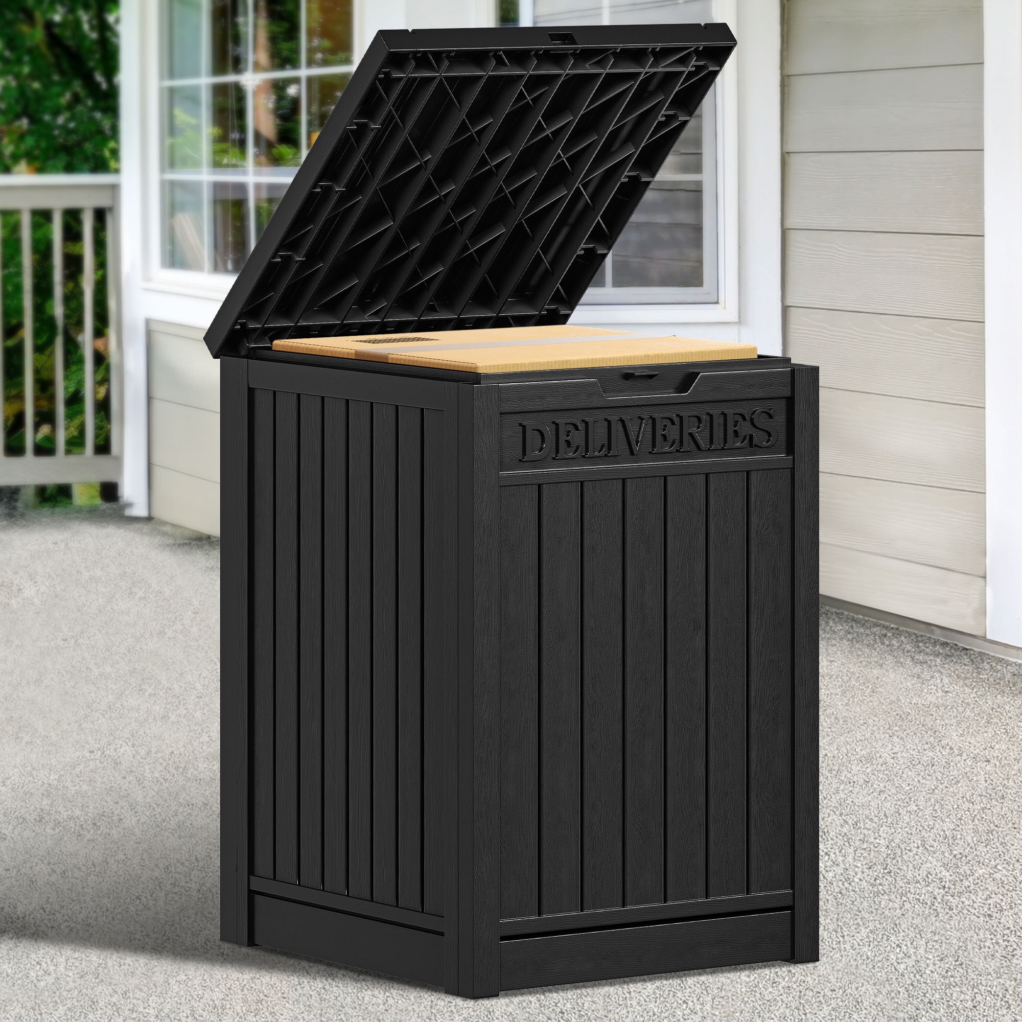 Dextrus 51 Gallon Outdoor Garden Resin Storage Deck Box with Lockable ...