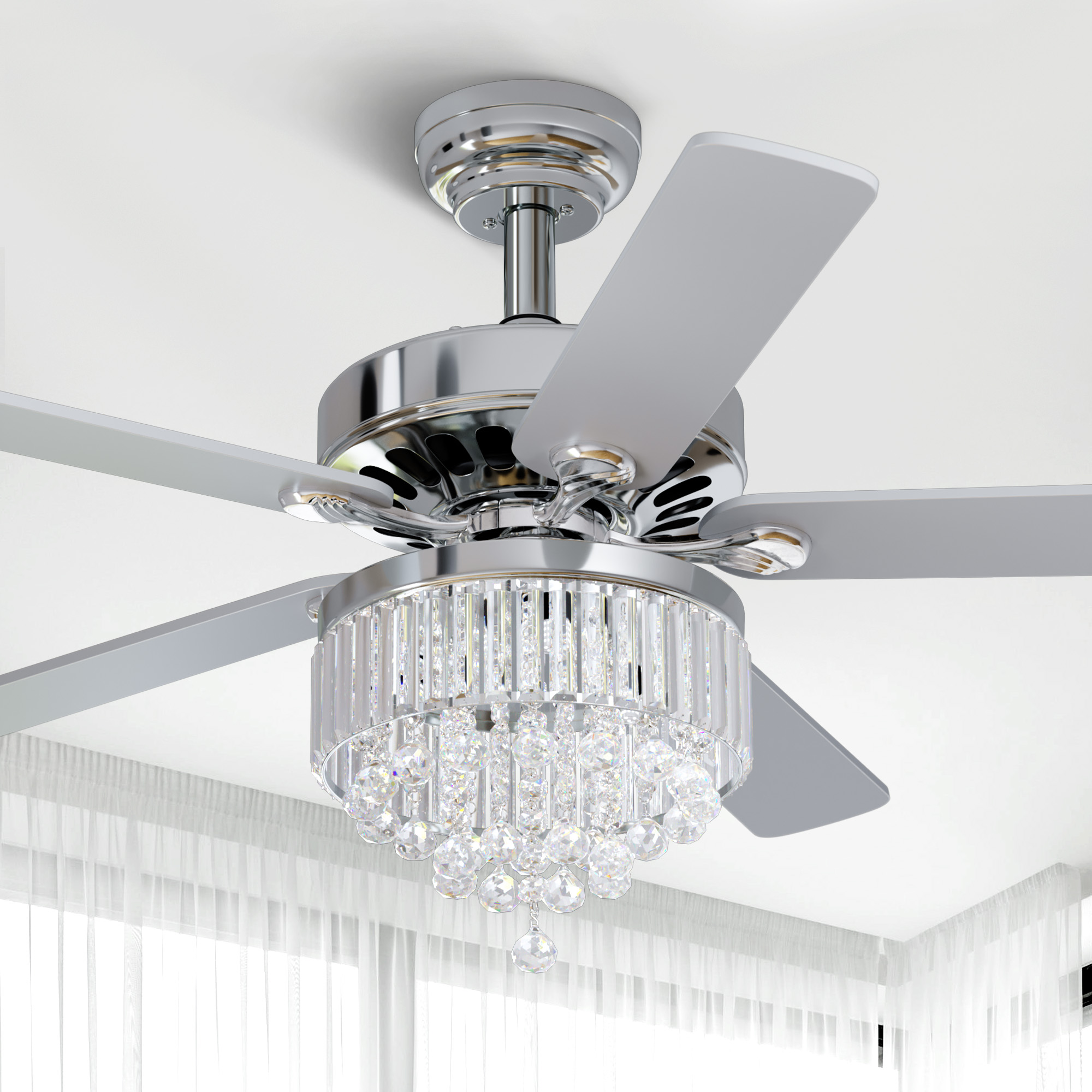 Gymax 52'' Classical Crystal Ceiling Fan Lamp w/ Reversible Blades ...