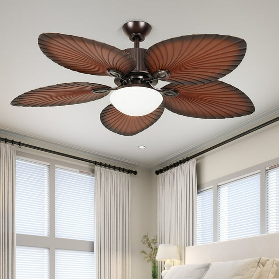 52 Inch Modern Ceiling Fan With Dimmable LED Light 5 Solid Wood Blades ...