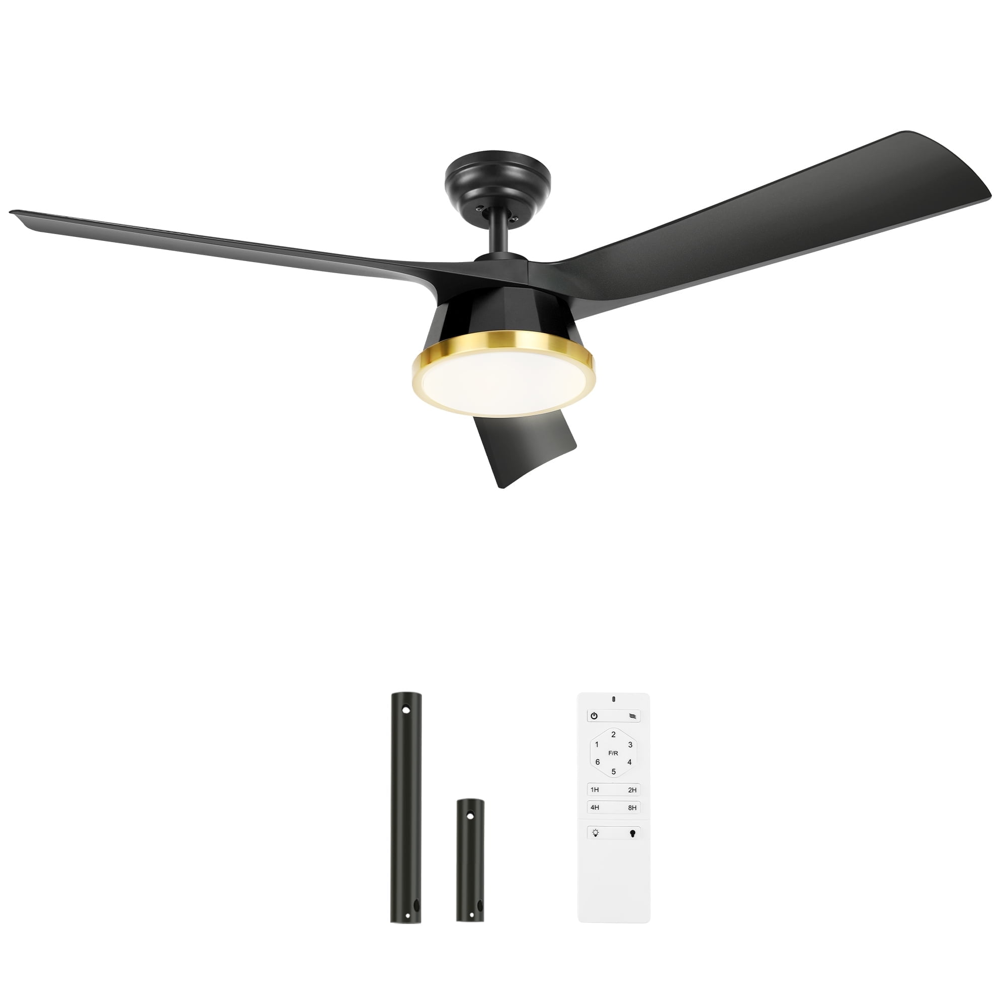 Dextrus 52 Inch Black Gold Ceiling Fans with Lights and Remote, Modern ...
