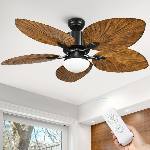 Dextrus 52-inch Tropical Ceiling Fans, LED Light, Remote, 5 Leaf Blades ...