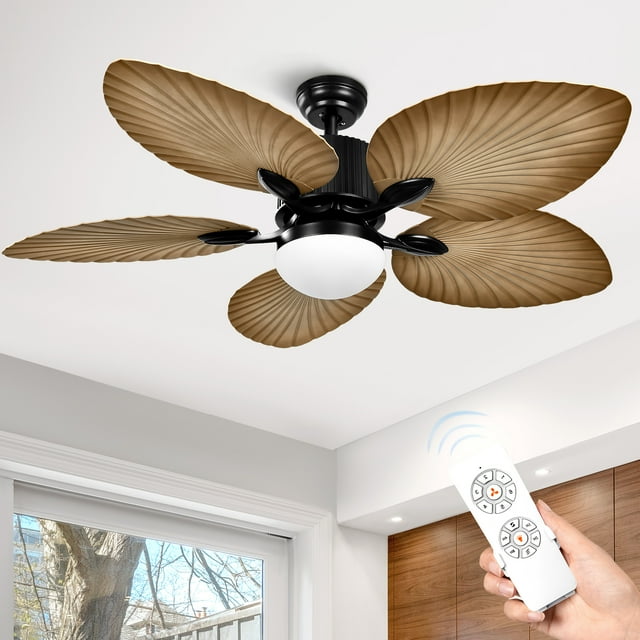 Dextrus 52-inch Tropical Ceiling Fan, Light Brown, LED Light and Remote ...