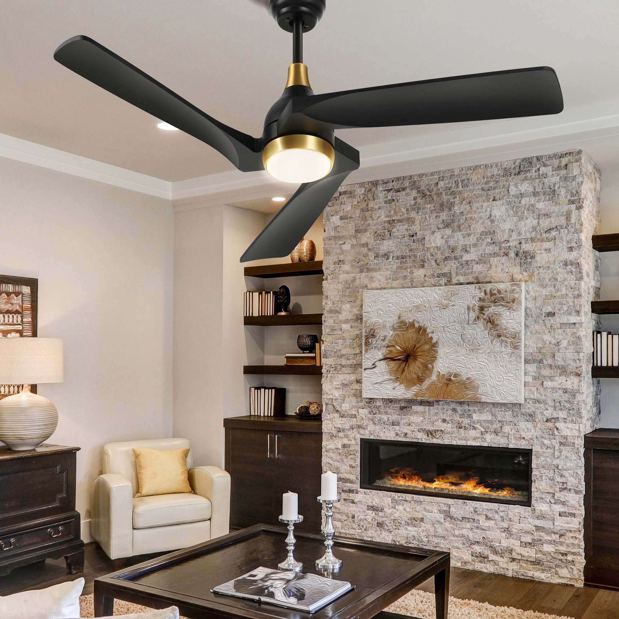 Dextrus 52in Black Ceiling Fans with Light and Remote, Modern Ceiling ...