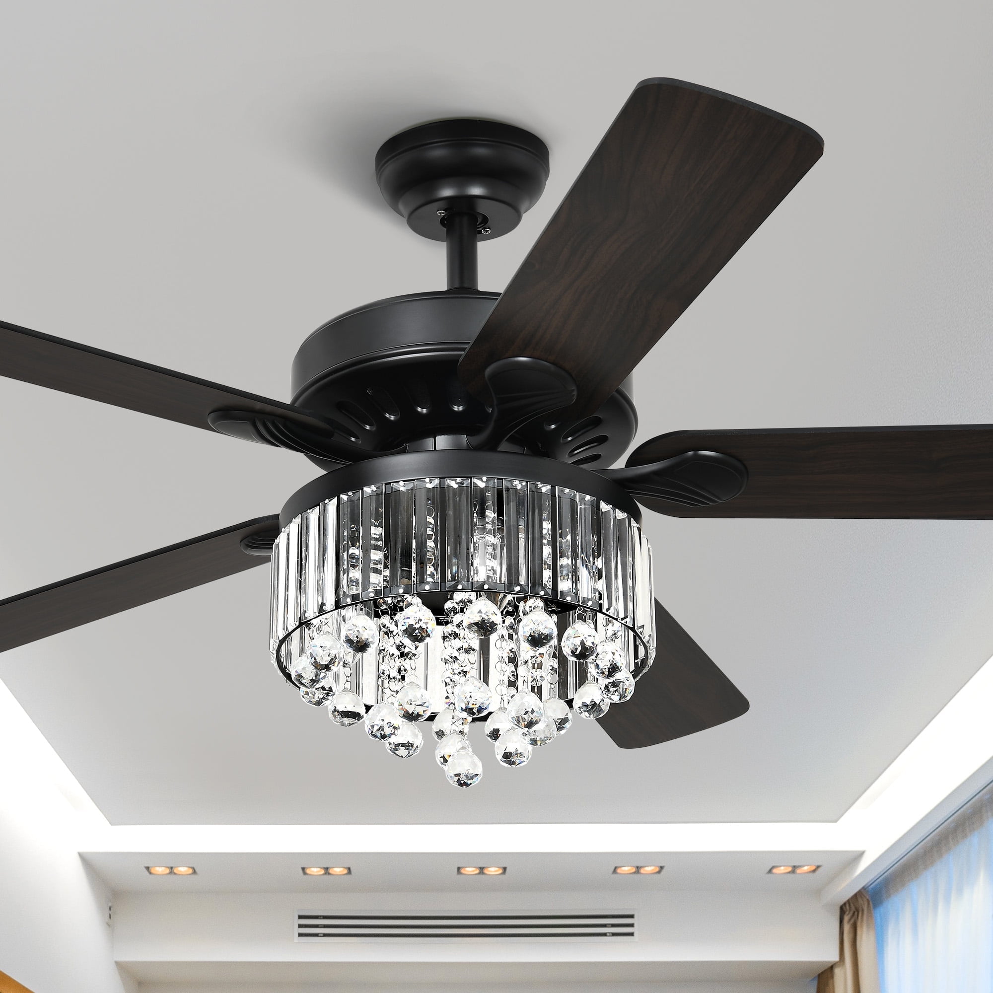 Dextrus 52in Chandelier Crystal Ceiling Fan with Light, Remote, 3 Speed ...