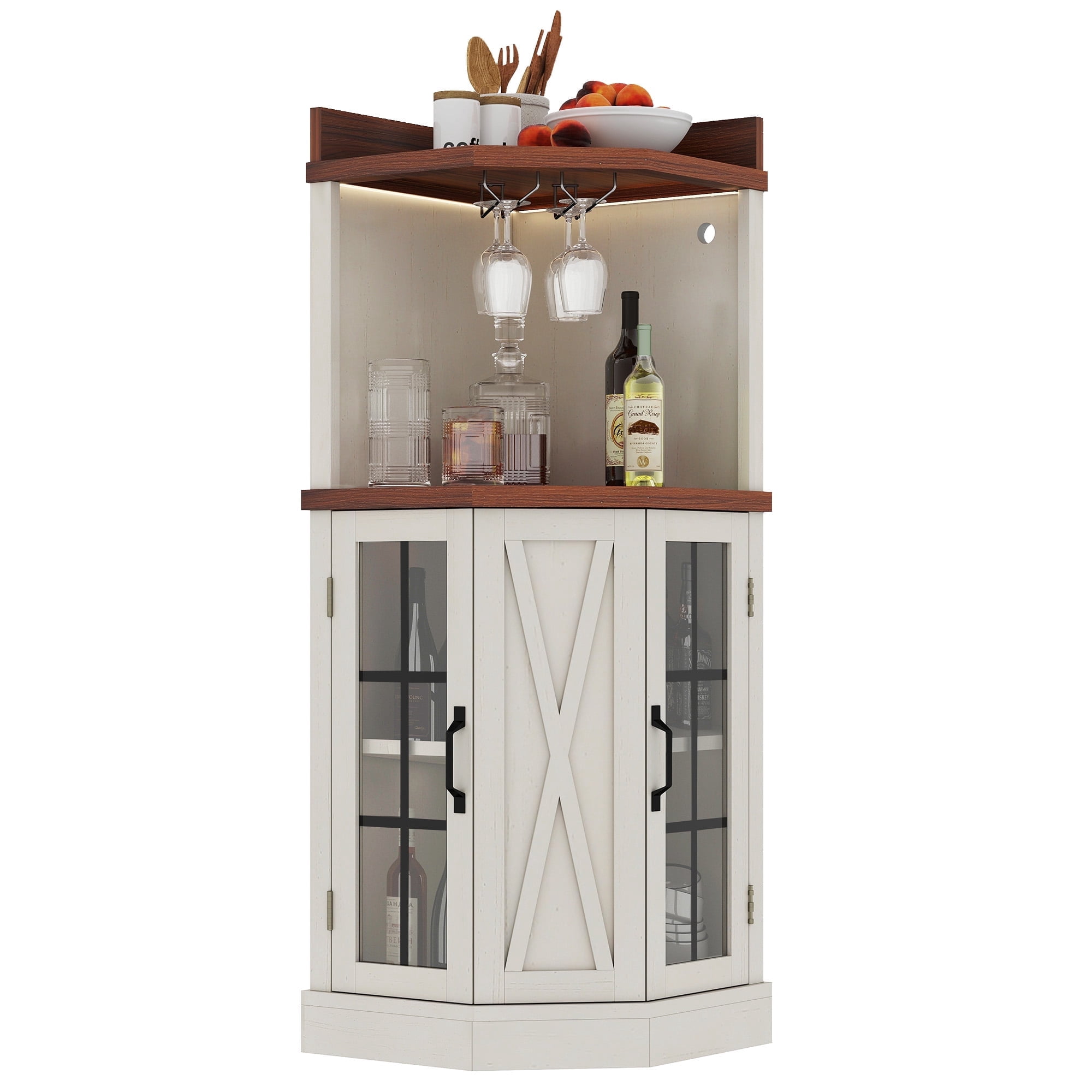 DEXTRUS 53" Wine Bar Cabinet with LED Lights & Glass Holder, Corner Bar ...