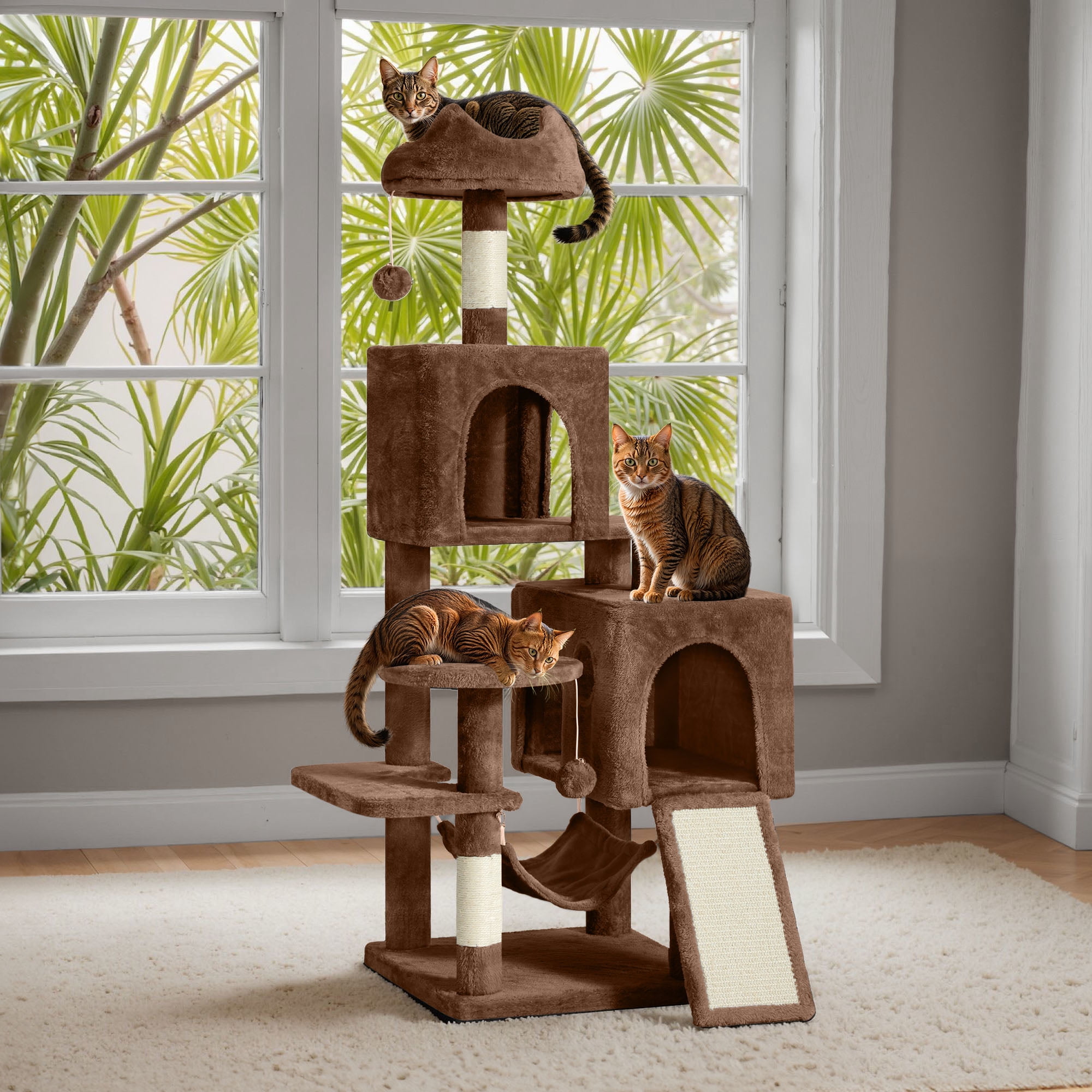 Dextrus 54" Multi-Level Cat Tree Tower with Cat Condos, Plush Top ...