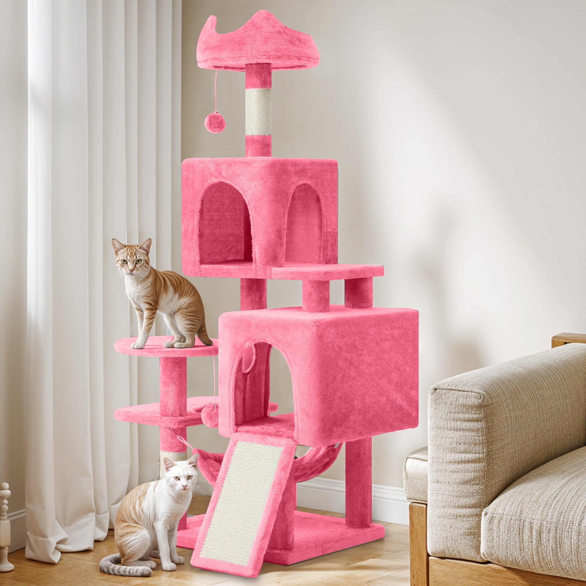 Dextrus 54" Multi-Level Cat Tree Tower with Cat Condos, Plush Top ...