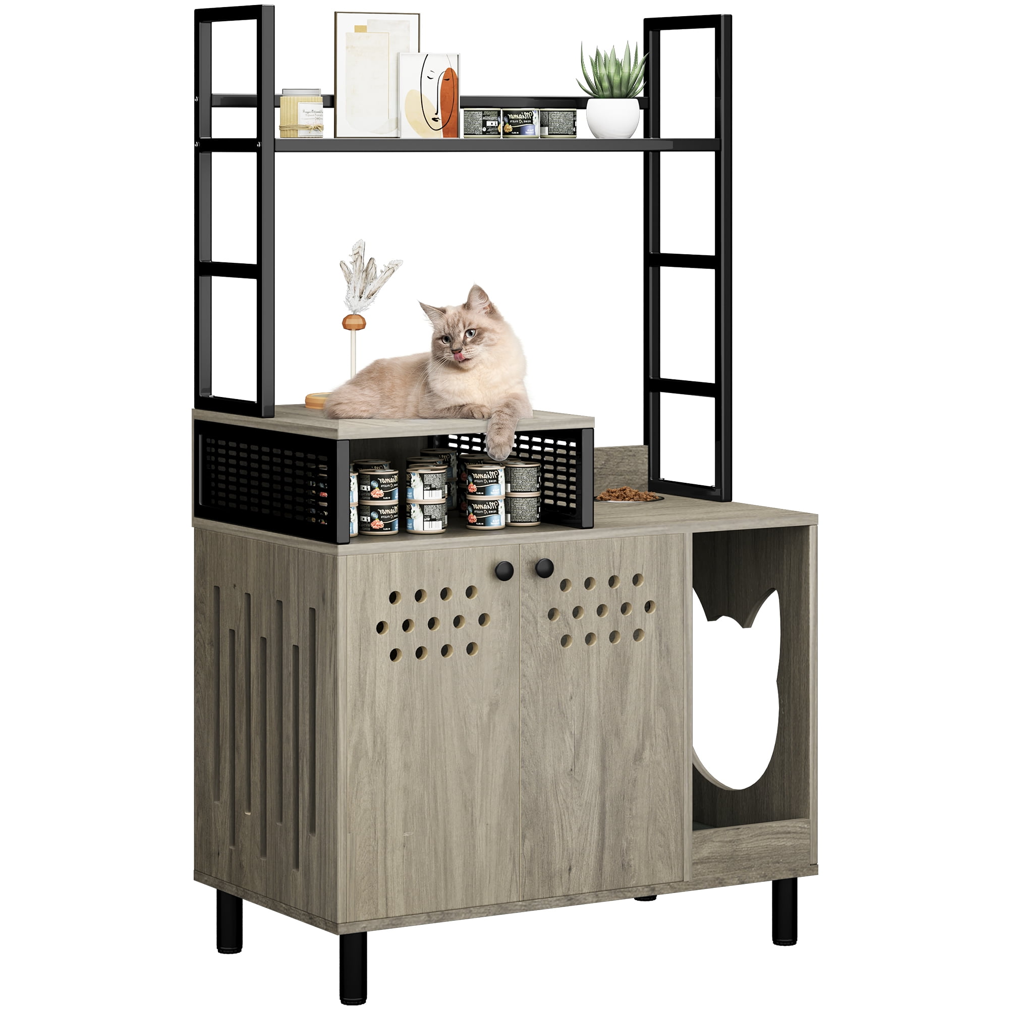 Dextrus 54" Wooden Cat Litter Box Enclosure, Stylish Hidden Cat Cabinet ...