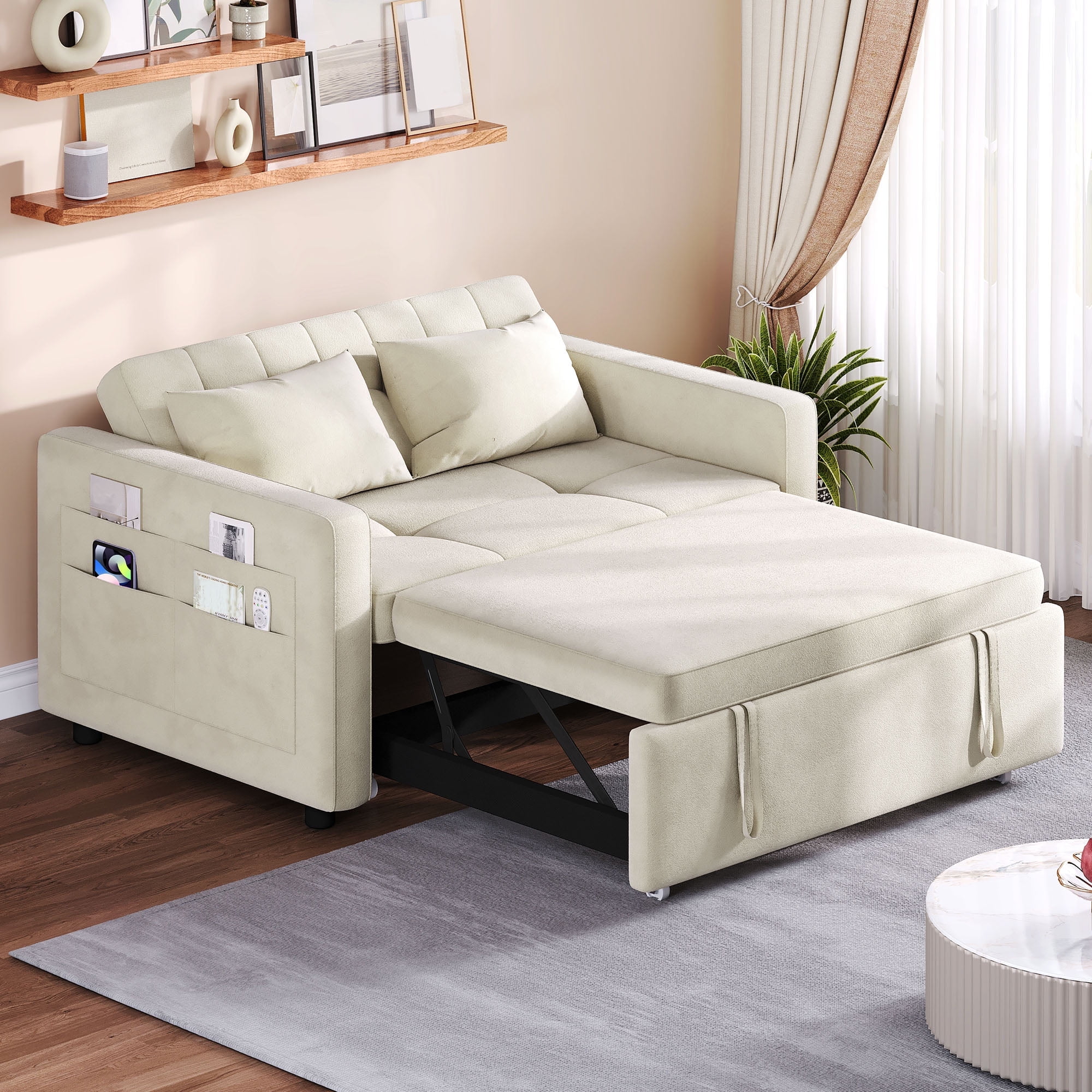Dextrus 55.5" Pull Out Sofa Bed with Reclining Backrest and Side Pocket ...