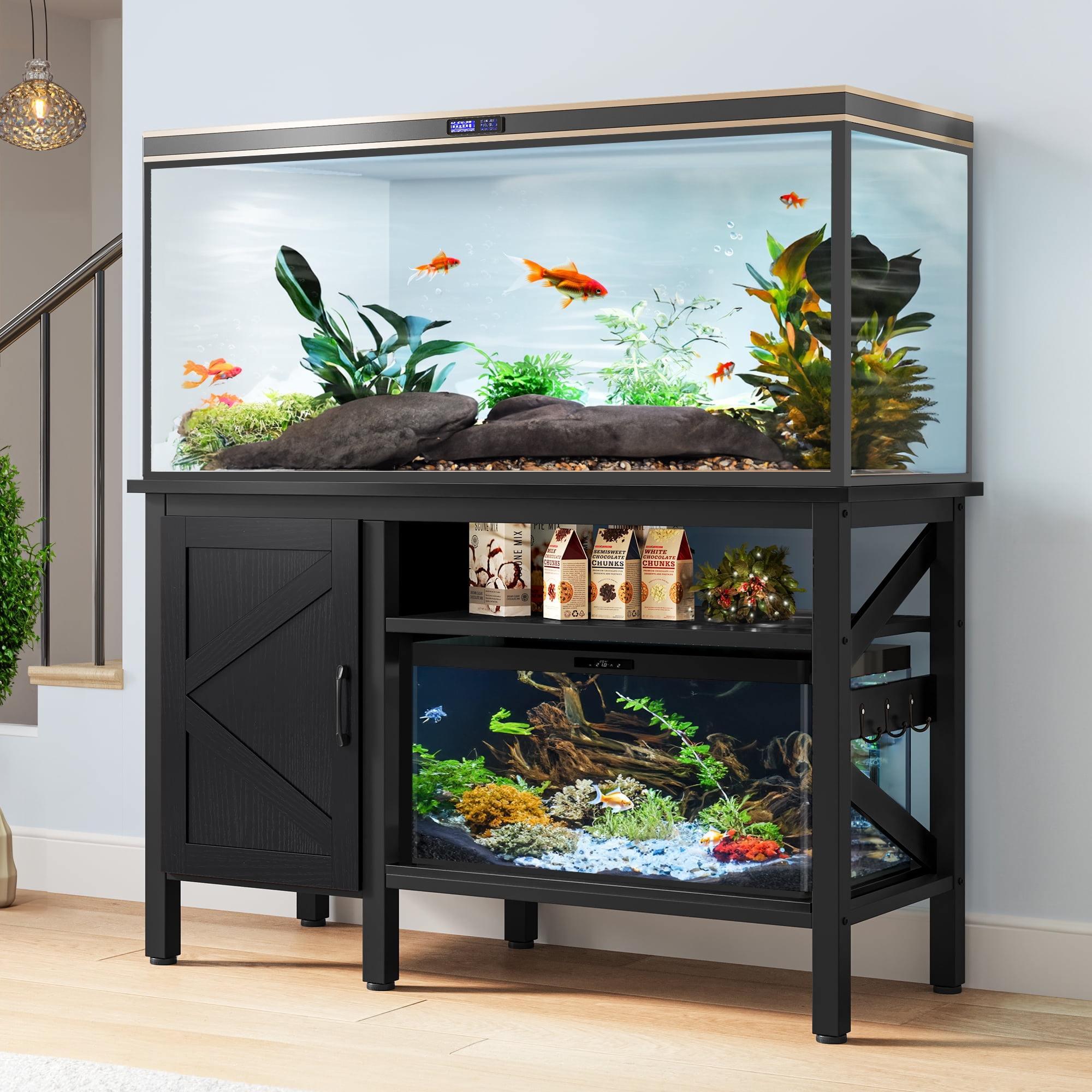Dextrus 55-75 Gallon Heavy Duty Metal Fish Tank Stand with Storage ...