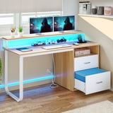 Dextrus 55" Computer Desk with Storage Drawers & LED Light, Office Desk ...