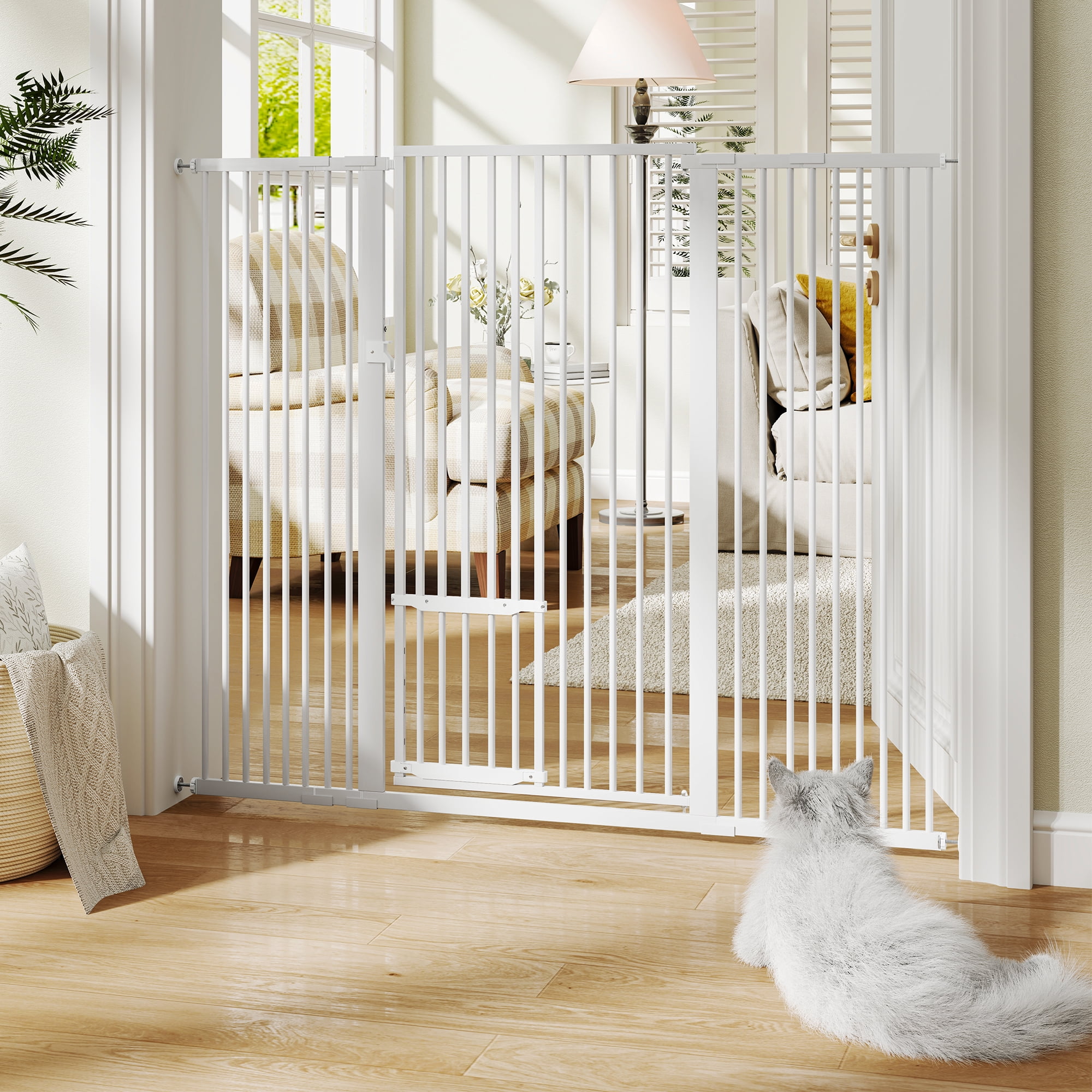 Dextrus 55" High Metal Dog Gate with Cat Door,29.5"- 43.3" Wide Auto ...