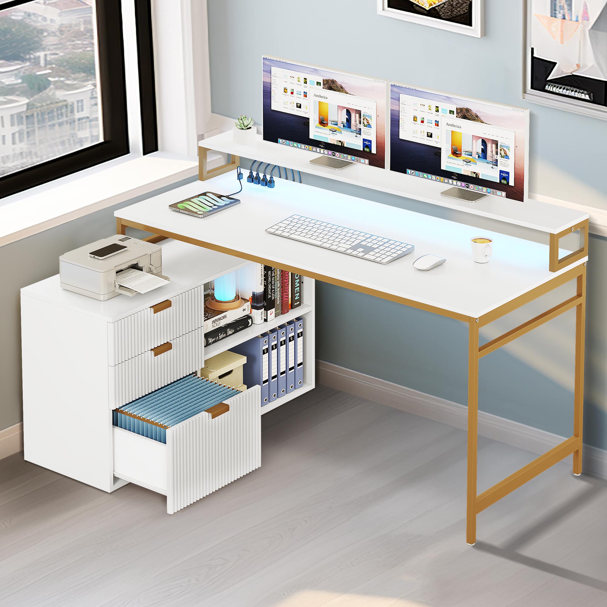 Dextrus L Shaped Desk with File Drawer , L Shaped Computer Desk with ...