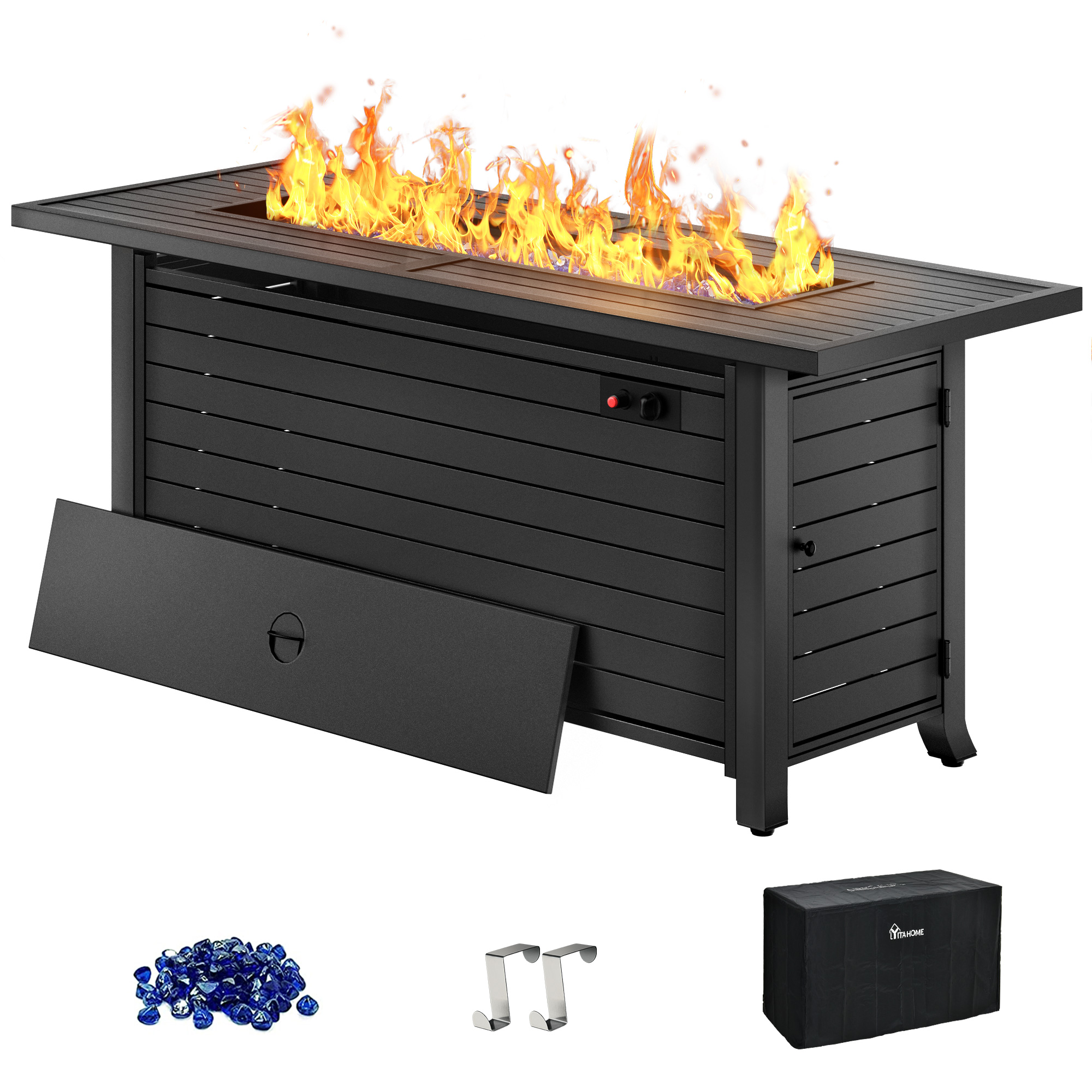Dextrus 57 Inch Propane Fire Pit Table 50,000 BTU Gas Outdoor Firetable ...