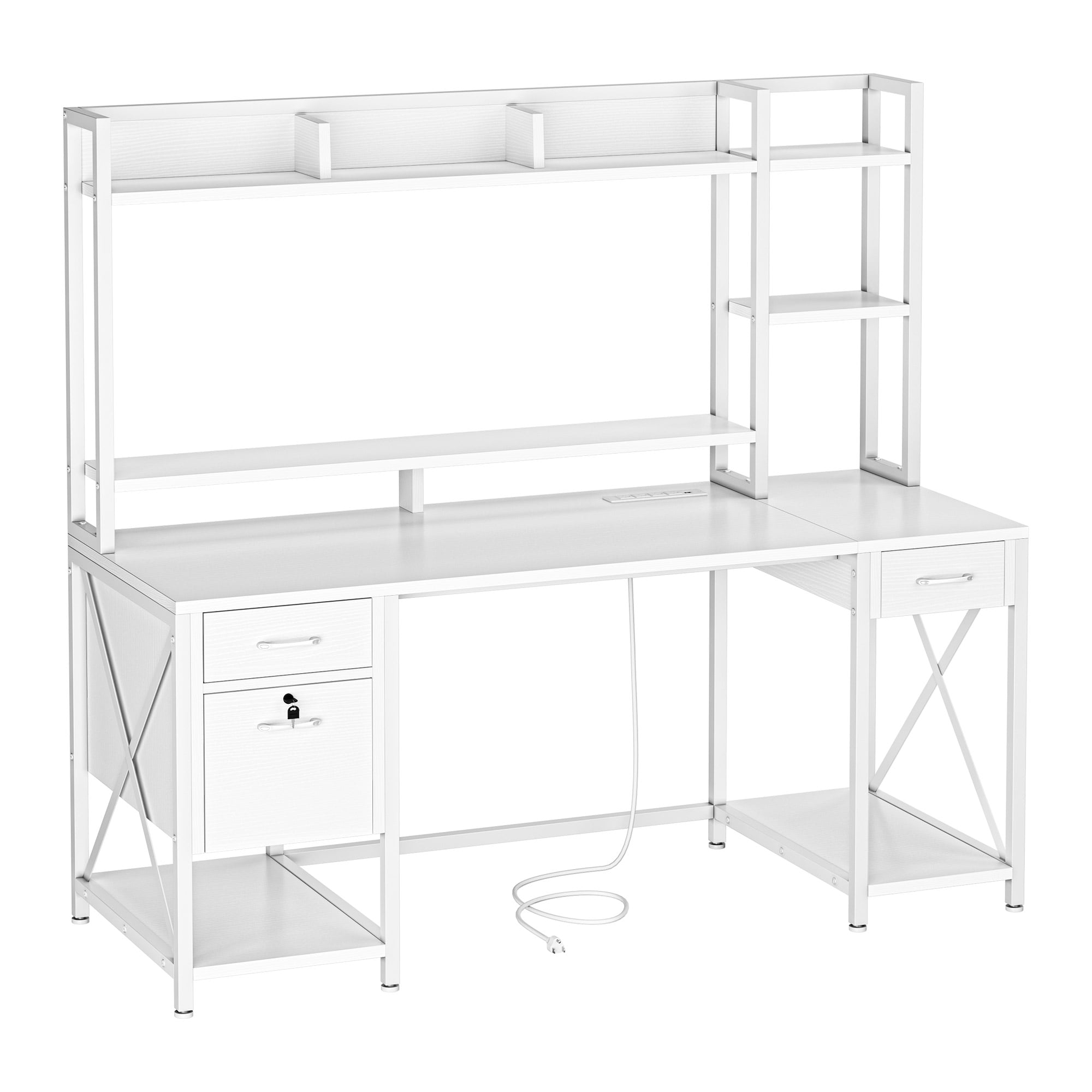 Dextrus 59.1"Computer Desk with Power Outlets & Hutch, Office Desk with ...