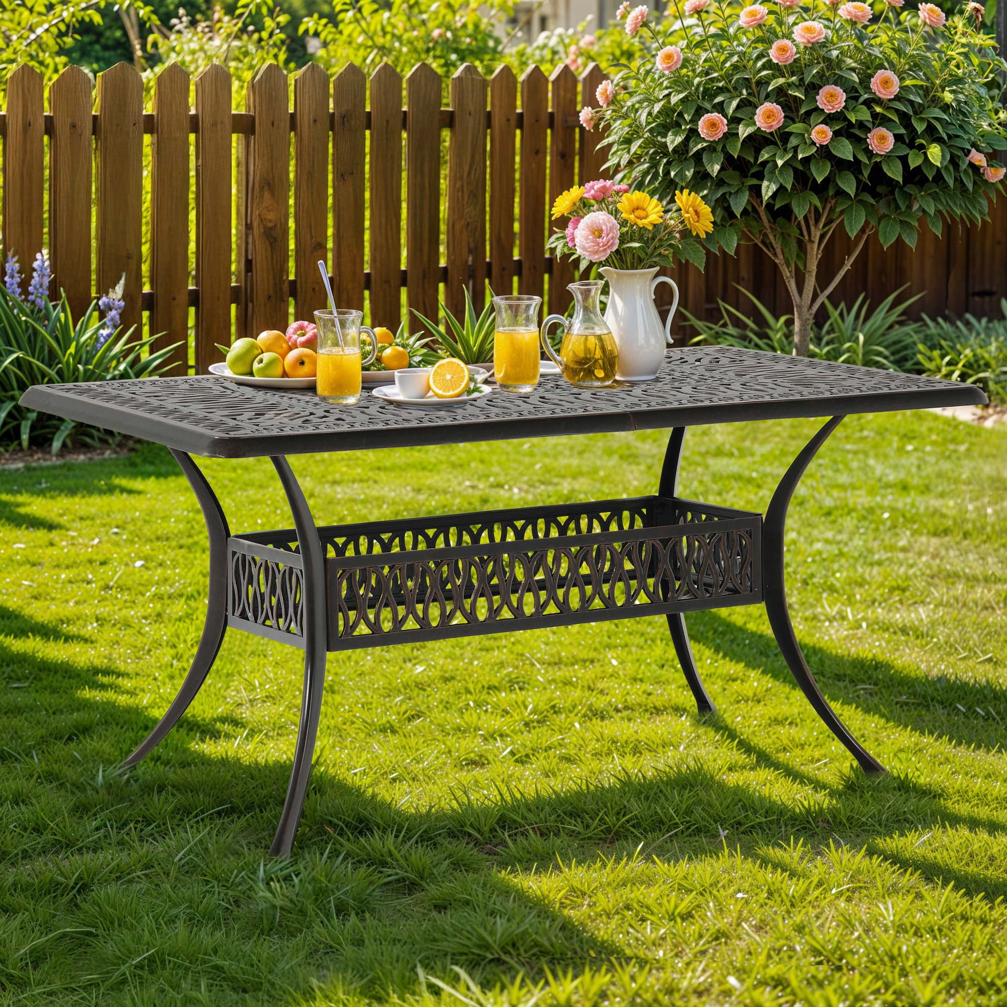 Dextrus 59'' Outdoor Patio Dining Table, Weather-Resistant Cast ...